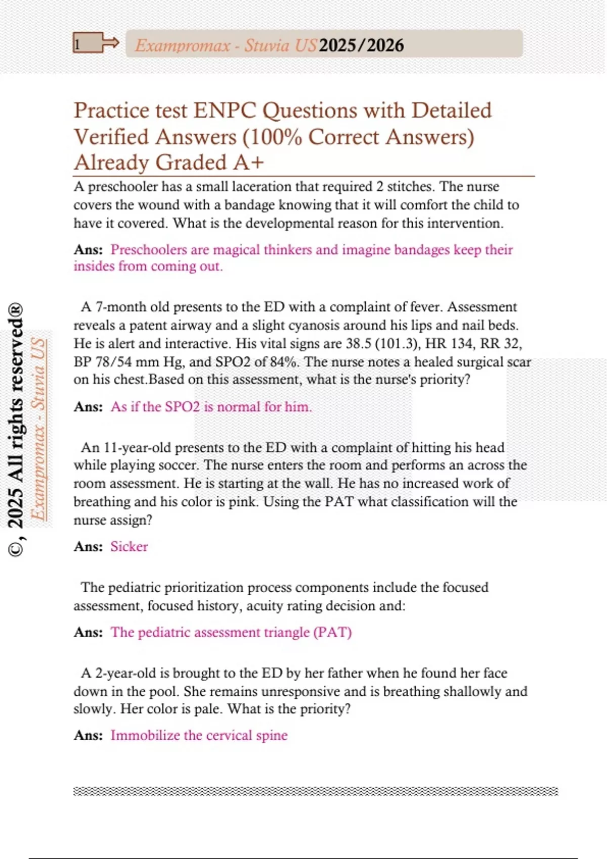 Practice test ENPC Questions with Detailed Verified Answers (100% ...