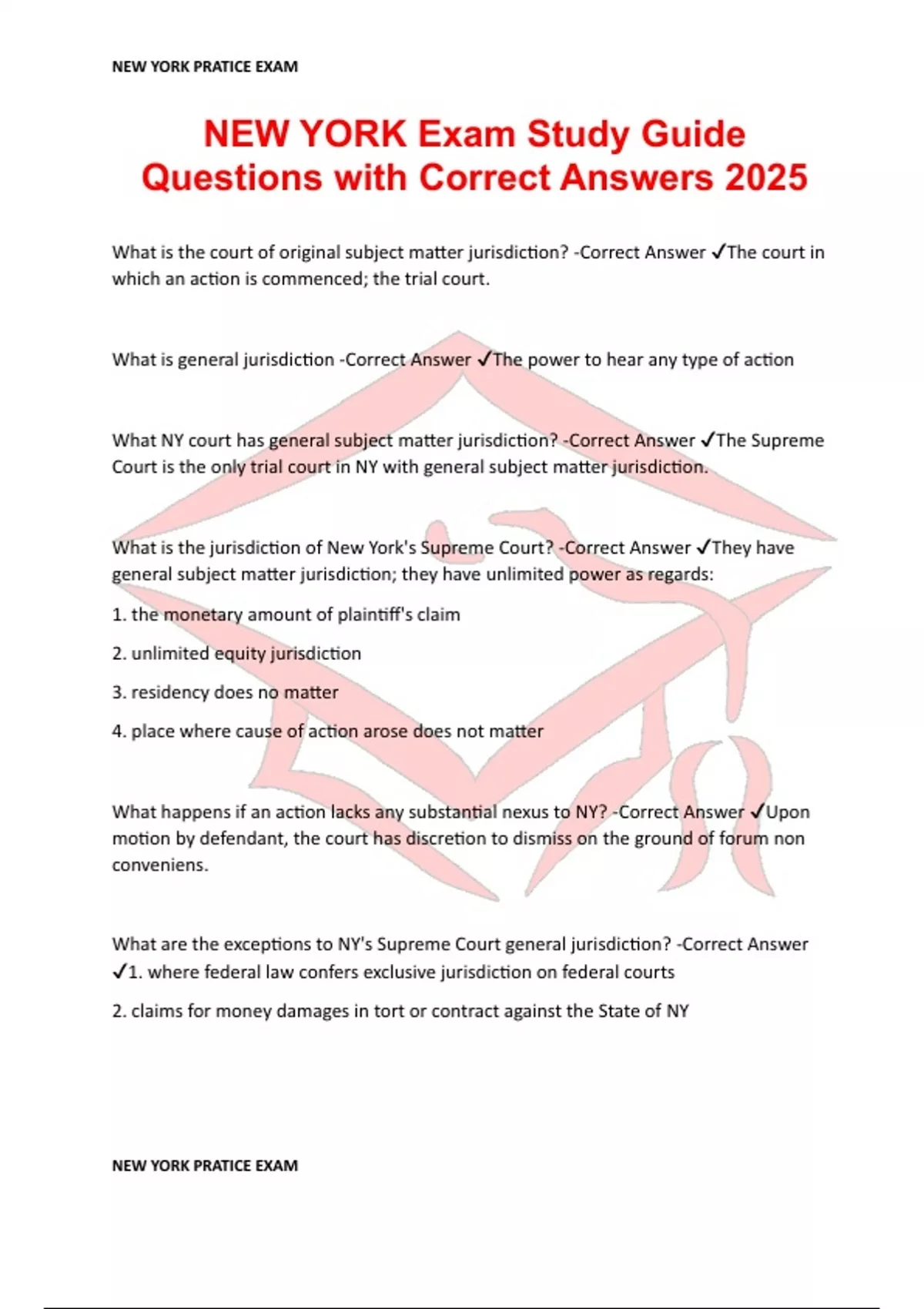 NEW YORK Exam Study Guide Questions with Correct Answers 2025 - NEW ...