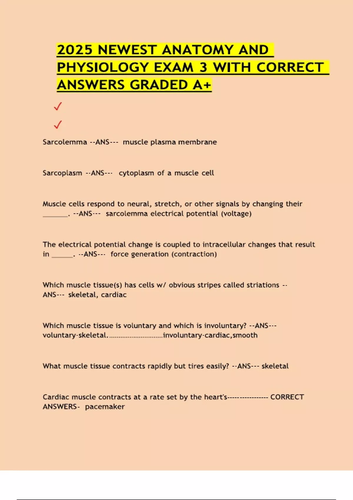 2025 NEWEST ANATOMY AND PHYSIOLOGY EXAM 3 WITH CORRECT ANSWERS GRADED ...