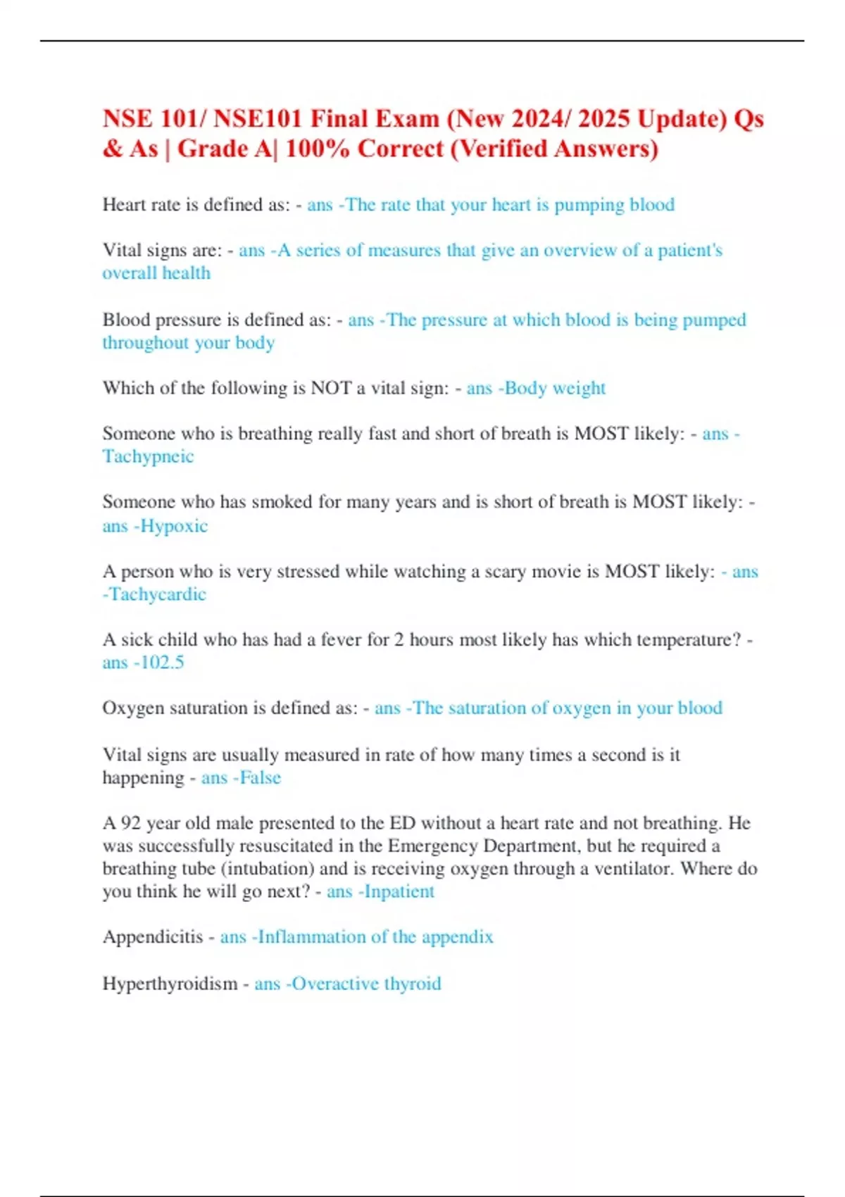 NSE 101/ NSE101 Final Exam (New 2024/ 2025 Update) Qs & As | Grade A ...