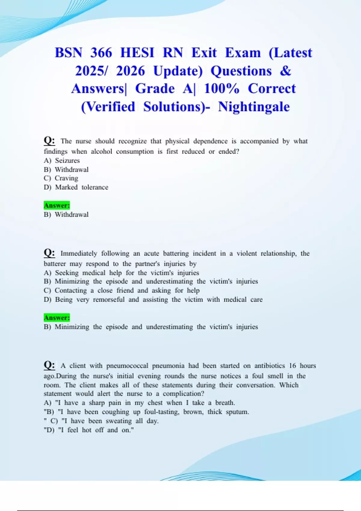 BSN 366 HESI RN Exit Exam (Latest 2025/ 2026 Update) Questions ...