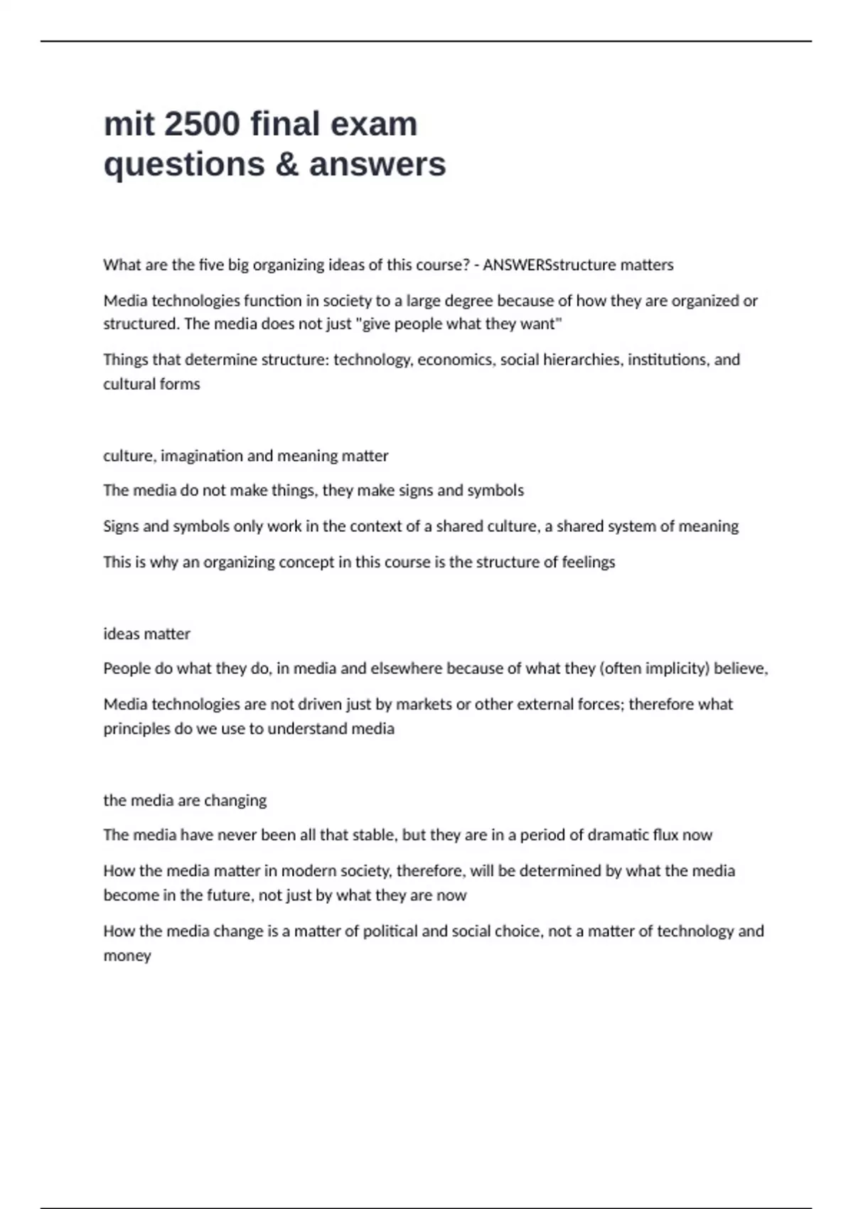 mit 2500 final exam questions & answers - Mit 2500 - Stuvia US