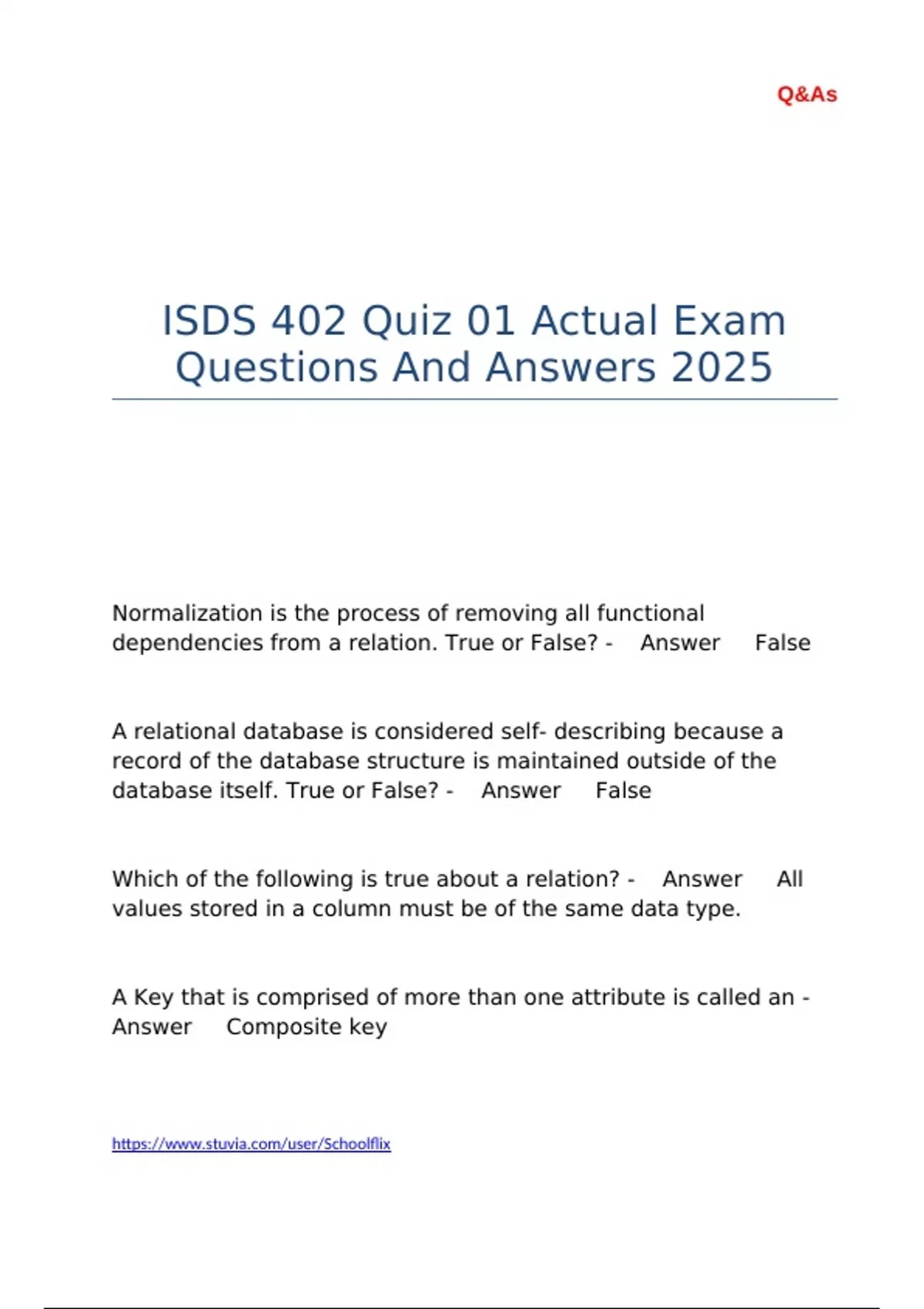ISDS 402 Quiz 01 Actual Exam Questions And Answers 2025 - ISDS 402 - Stuvia US