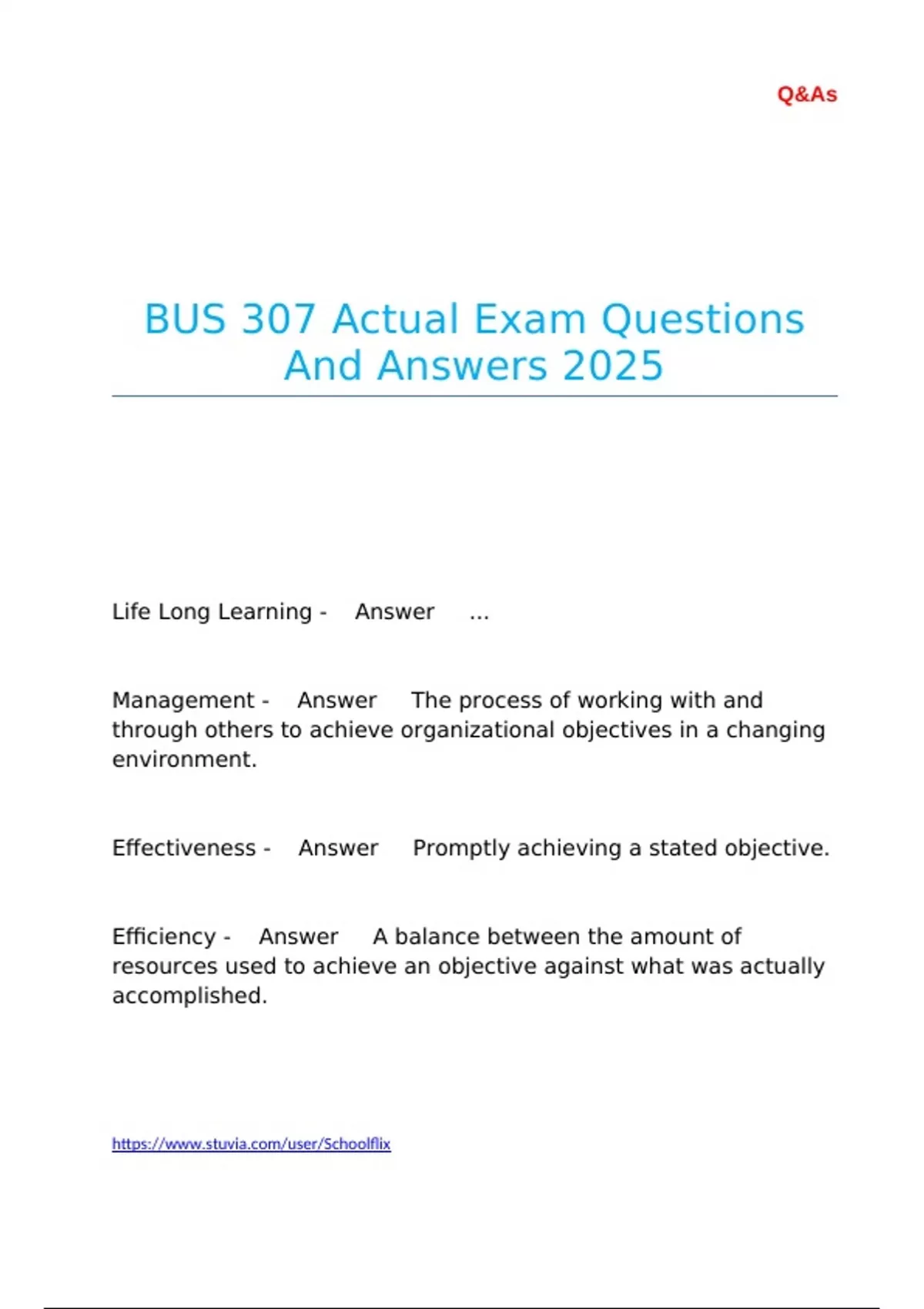 BUS 307 Actual Exam Questions And Answers 2025 - BUS 307 - Stuvia US