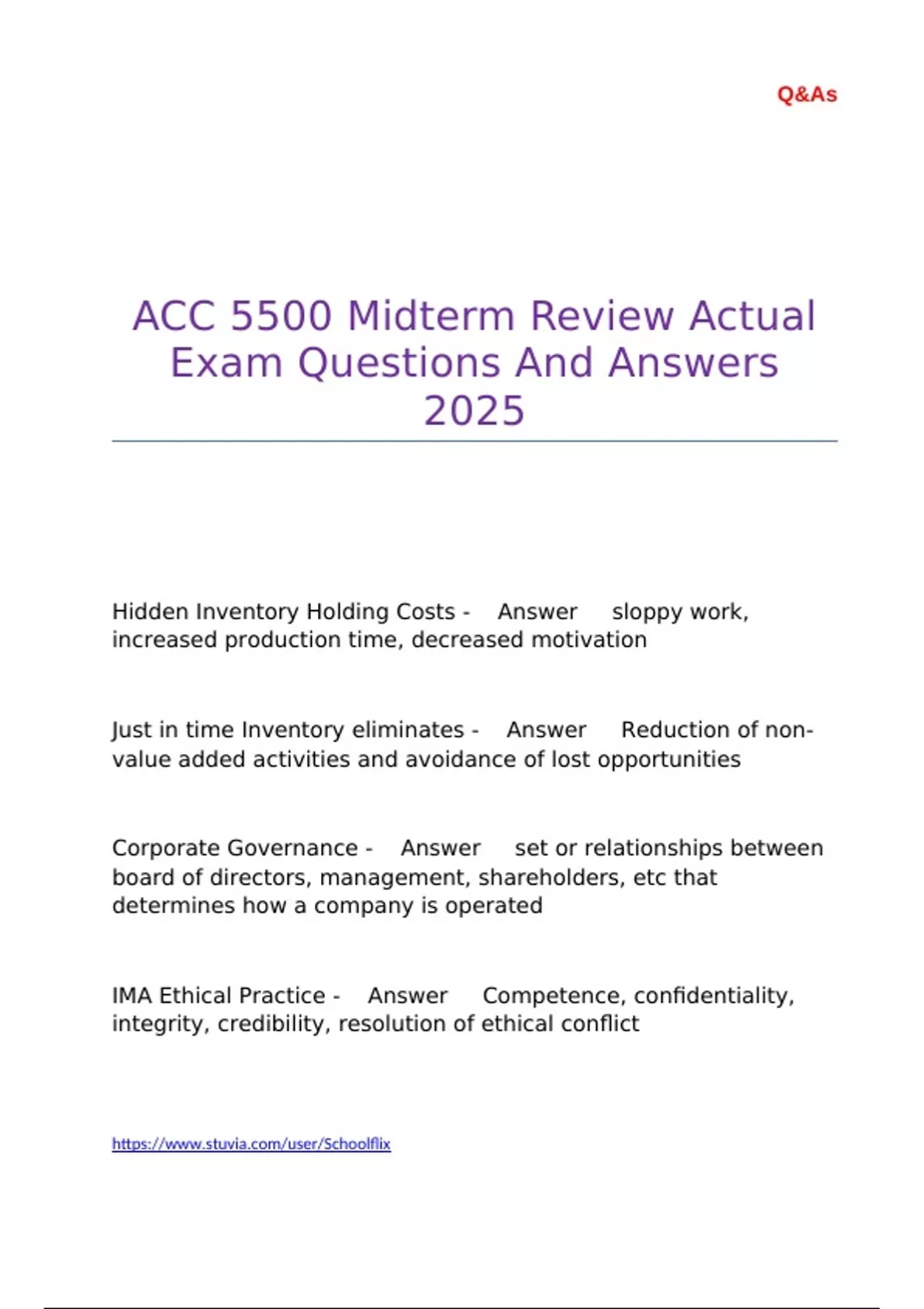 ACC 5500 Midterm Review Actual Exam Questions And Answers 2025 - ACG5500 - Stuvia US