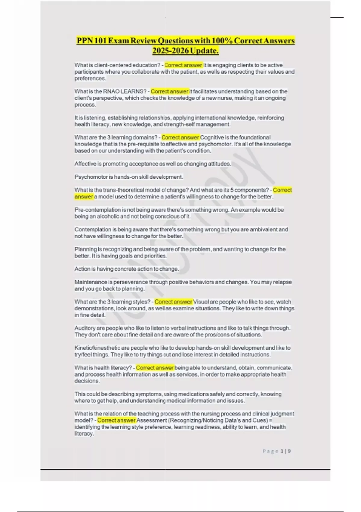 PPN 101 Exam Review Questions with 100% Correct Answers Update. - PPN ...