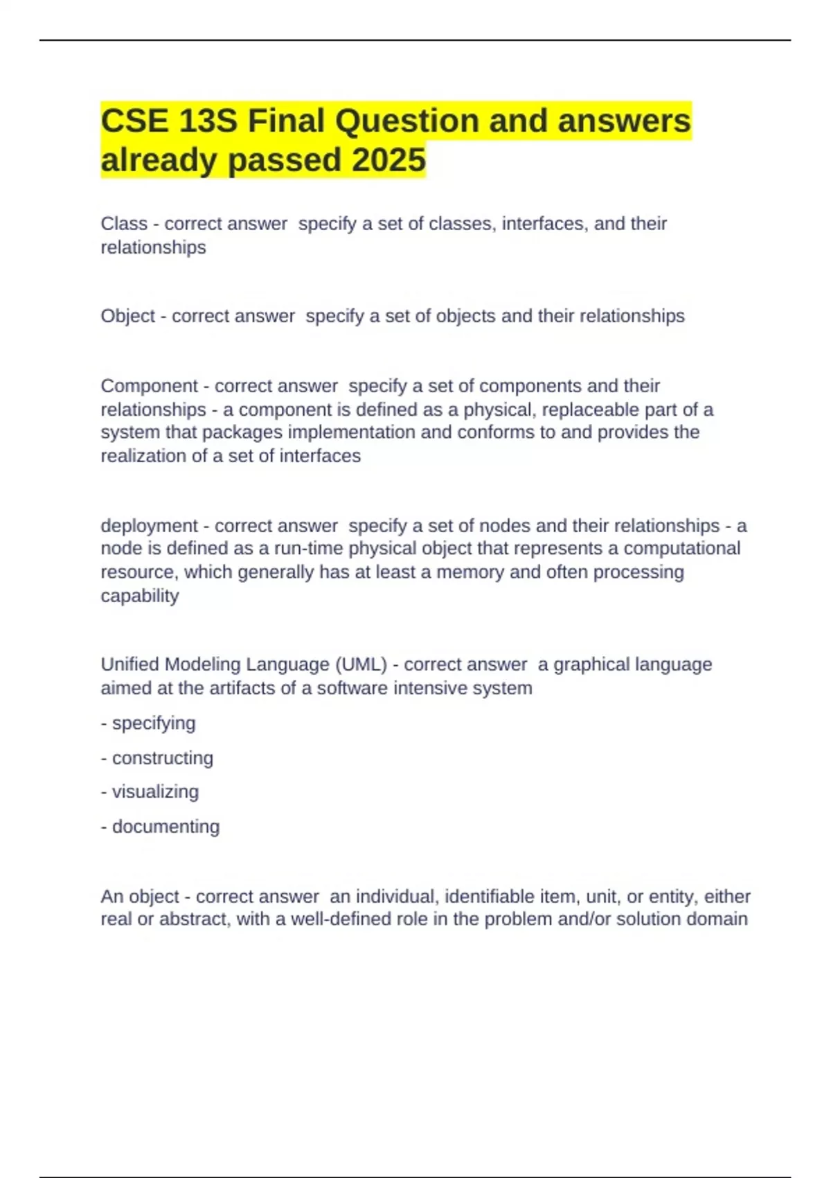 CSE 13S Final Question and answers already passed 2025 - CSE 13S ...