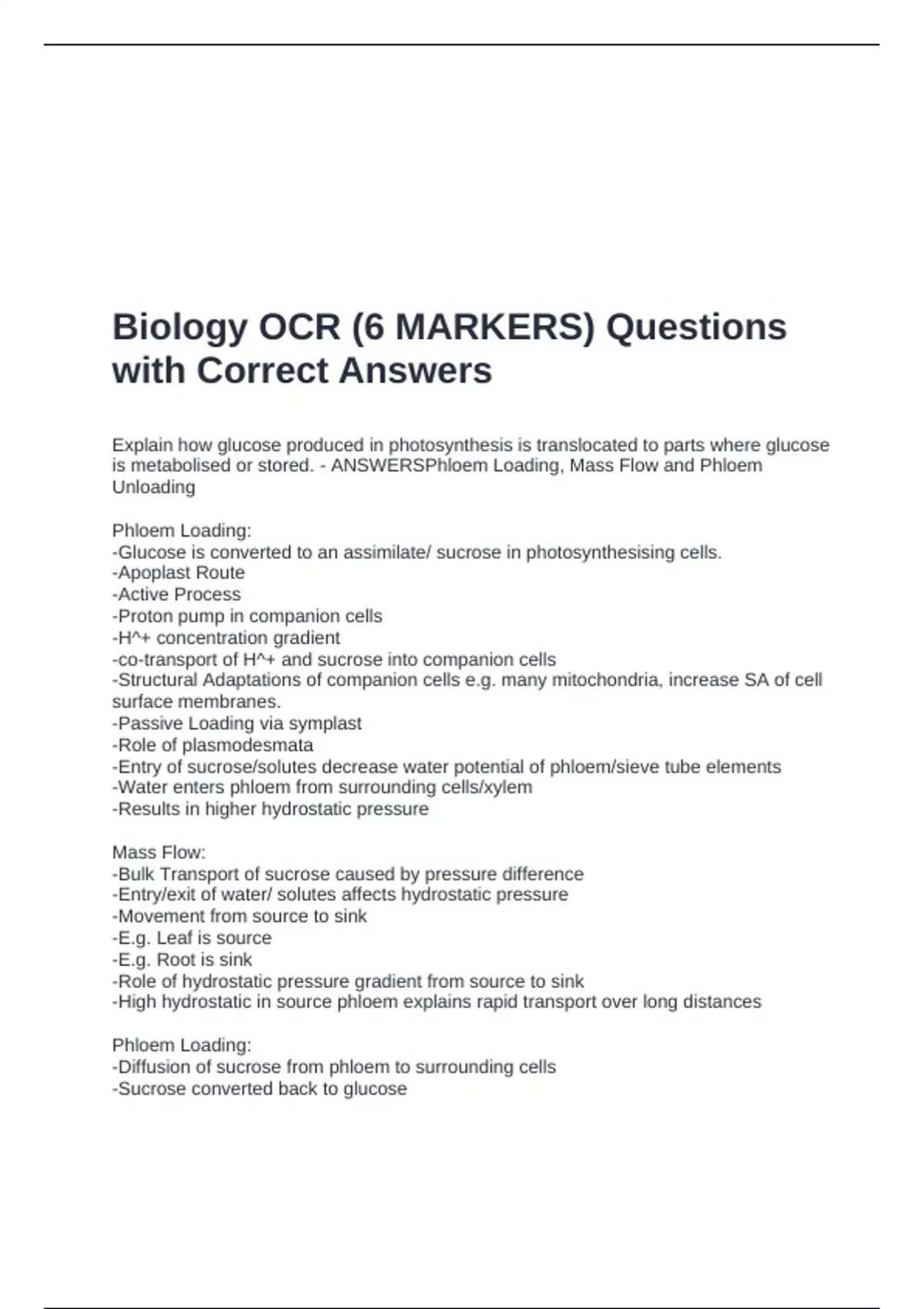 Biology OCR (6 MARKERS) Questions with Correct Answers - Biology OCR ...