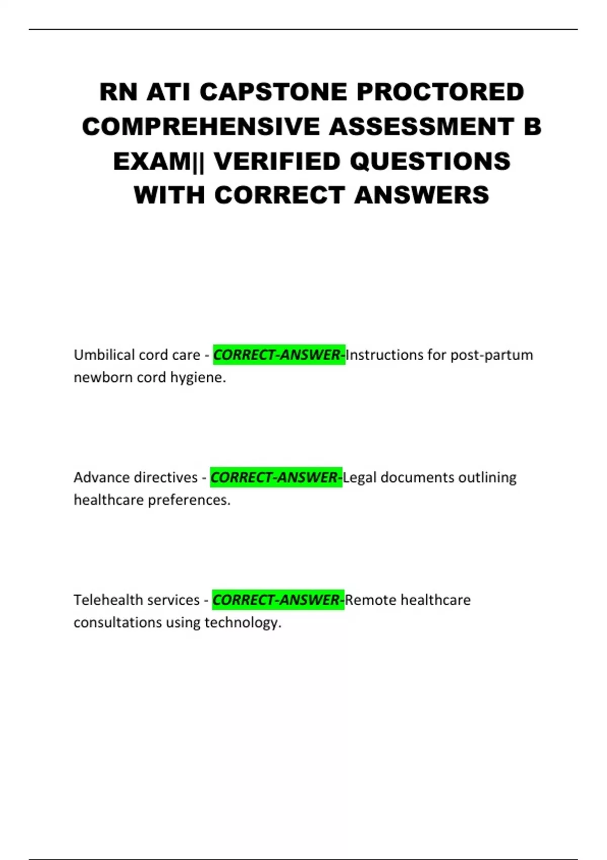 RN ATI CAPSTONE PROCTORED COMPREHENSIVE ASSESSMENT B EXAM|| VERIFIED ...