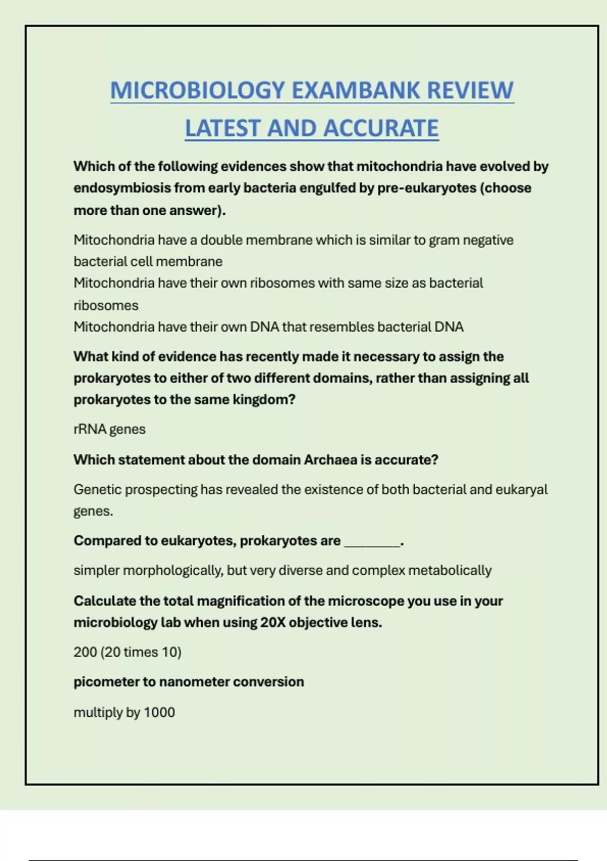 MICROBIOLOGY EXAMBANK REVIEW LATEST AND ACCURATE - Microbiology ...