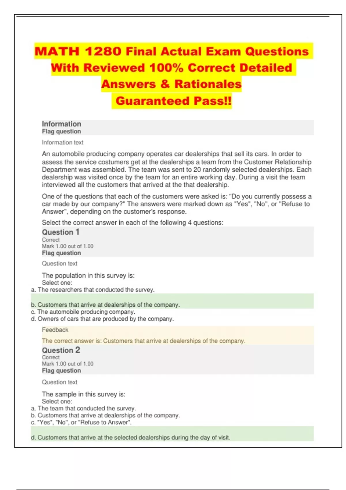 MATH 1280 Final Actual Exam Questions With Reviewed 100% Correct ...