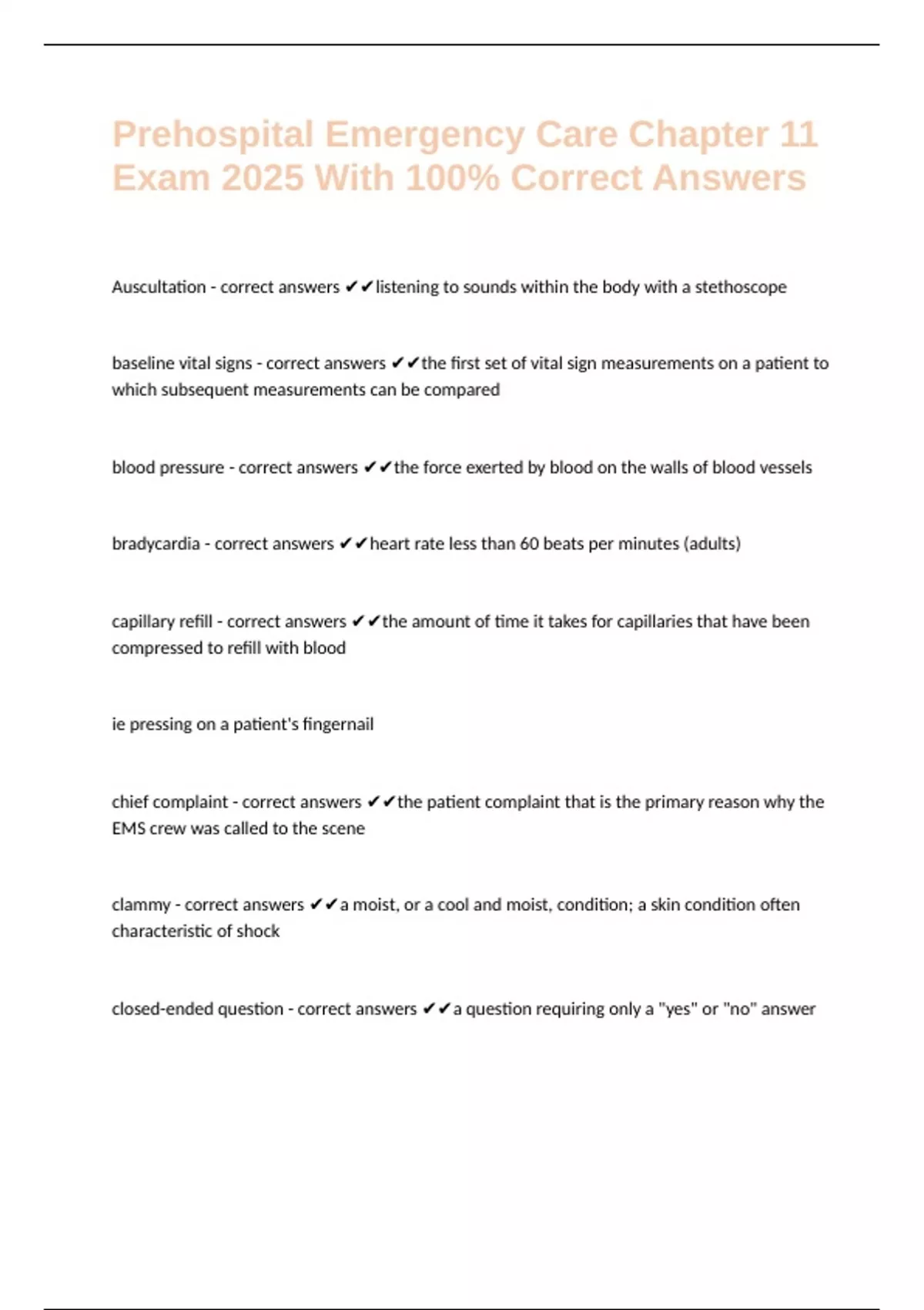 Prehospital Emergency Care Chapter 11 Exam 2025 With 100% Correct ...
