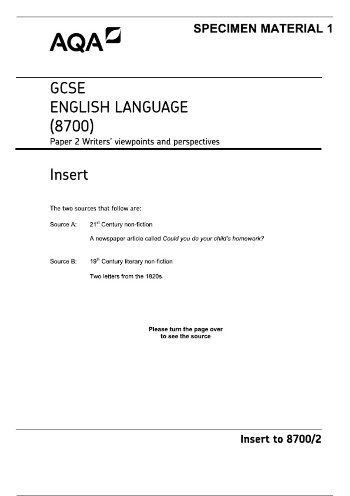 2024 AQA GCSE ENGLISH LANGUAGE PAPER 2 INSERT SHEET. - 2024 AQA GCSE ...