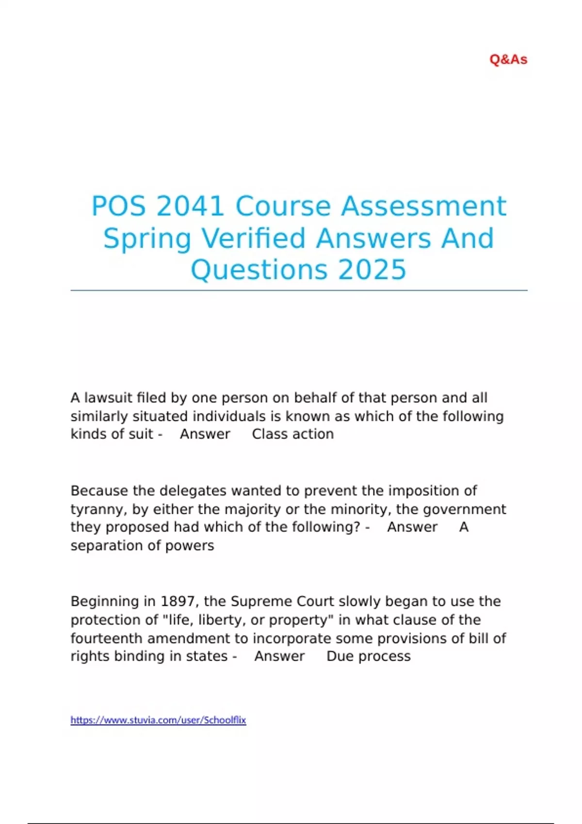 POS 2041 Course Assessment Spring Verified Answers And Questions 2025 ...