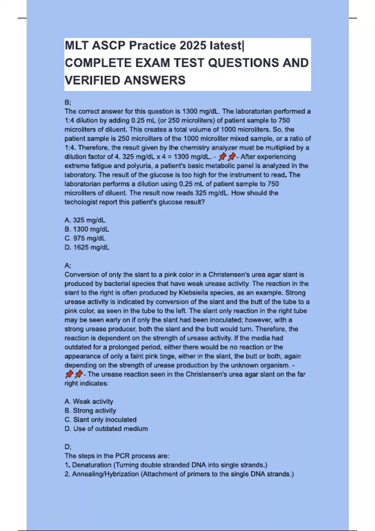 MLT ASCP Practice 2025 latest COMPLETE EXAM TEST QUESTIONS AND VERIFIED ...