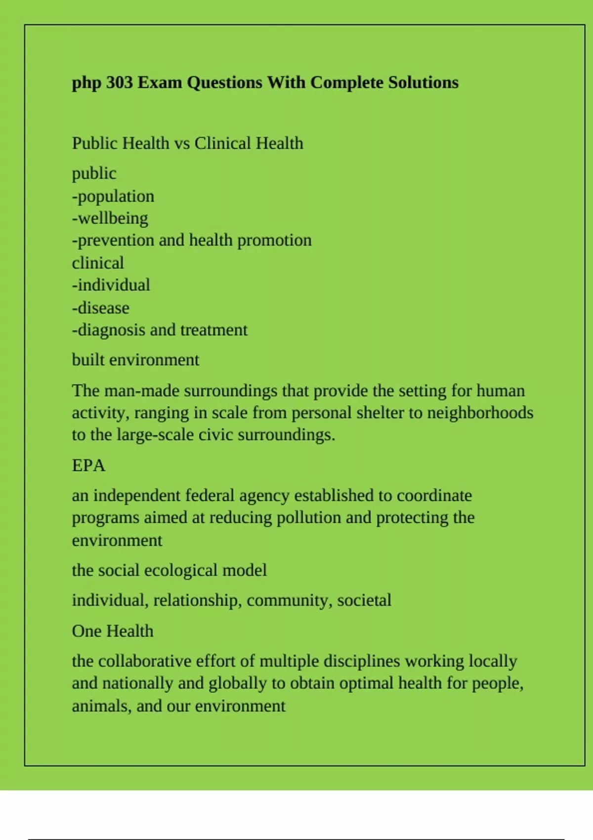 php 303 Exam Questions With Complete Solutions - Php 303 - Stuvia US