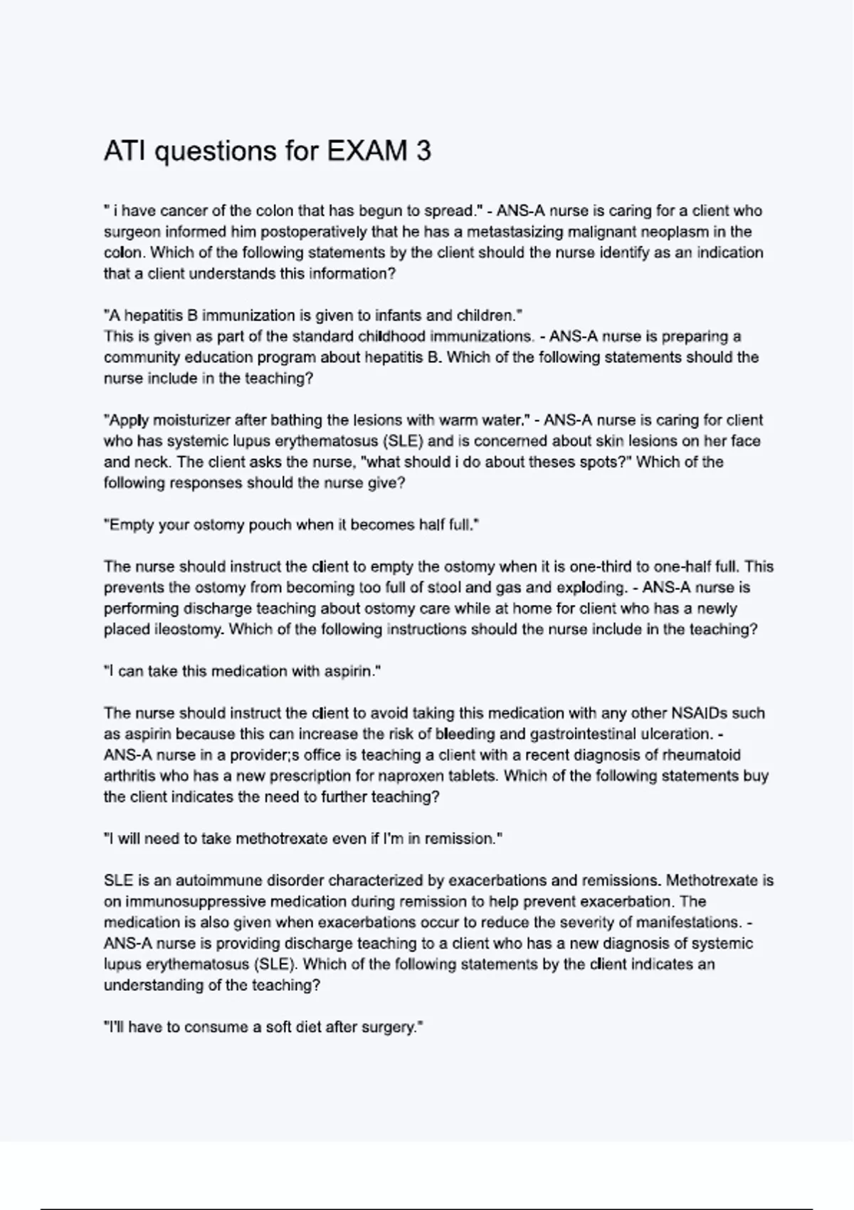 ATI EXAM 3 Latest 2025/2026 Update (exam Questions with correct answers ...