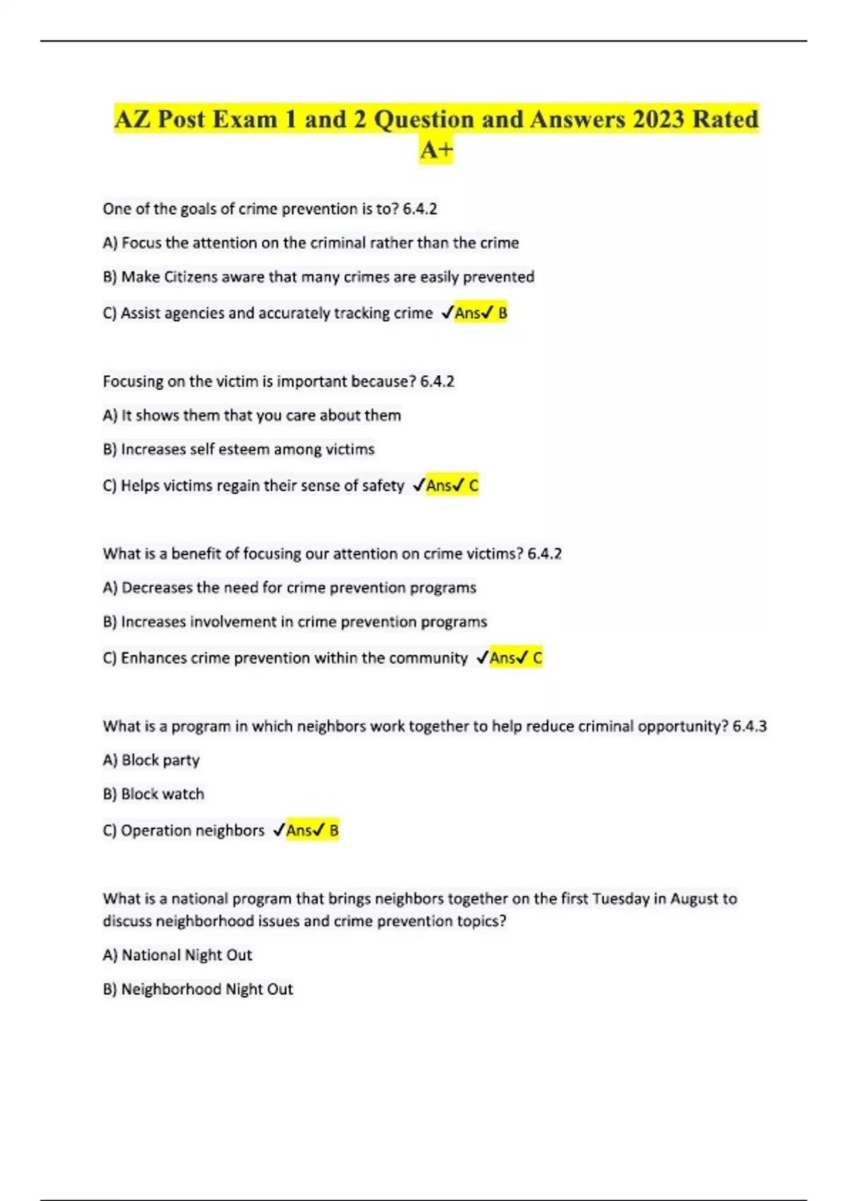 AZ Post Exam 1 and 2 Latest 2025/2026 Update (exam Questions with ...