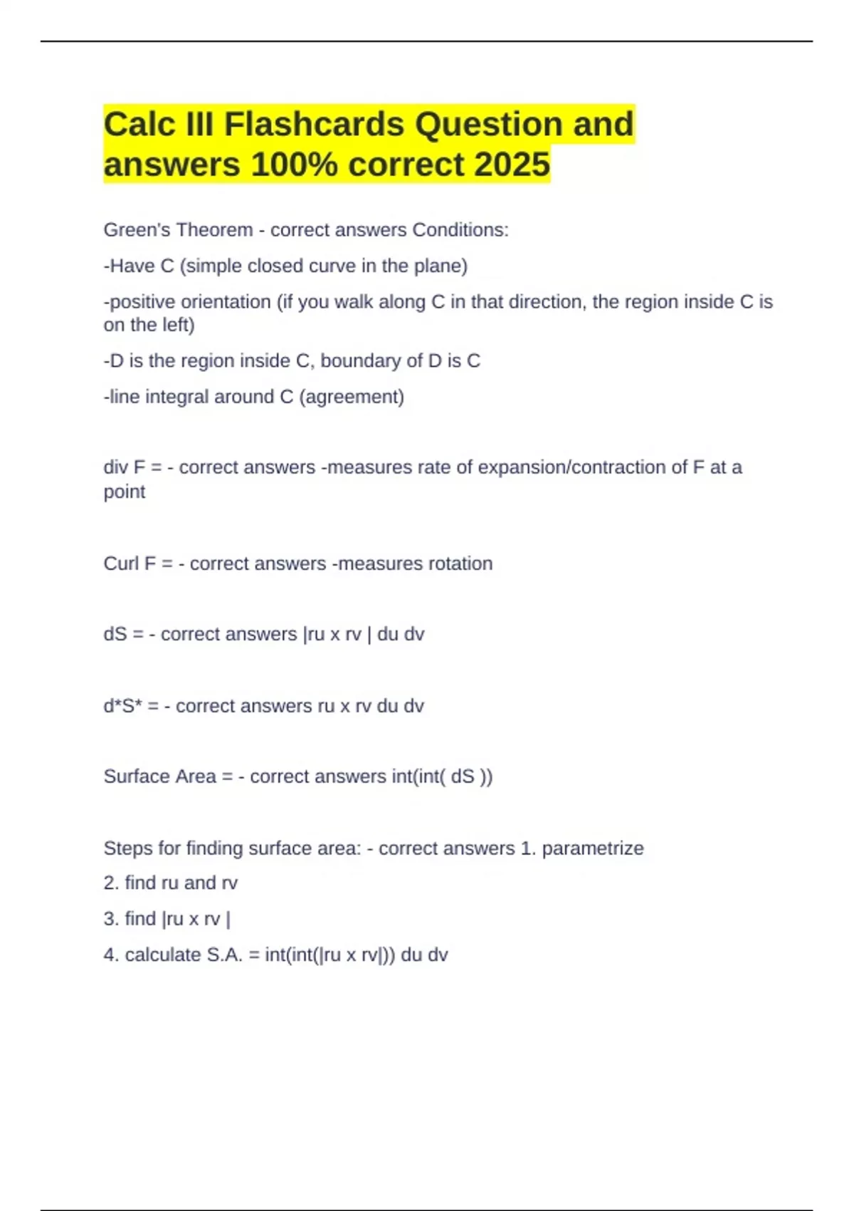 Calc III Flashcards Question and answers 100% correct 2025 - Calc III ...