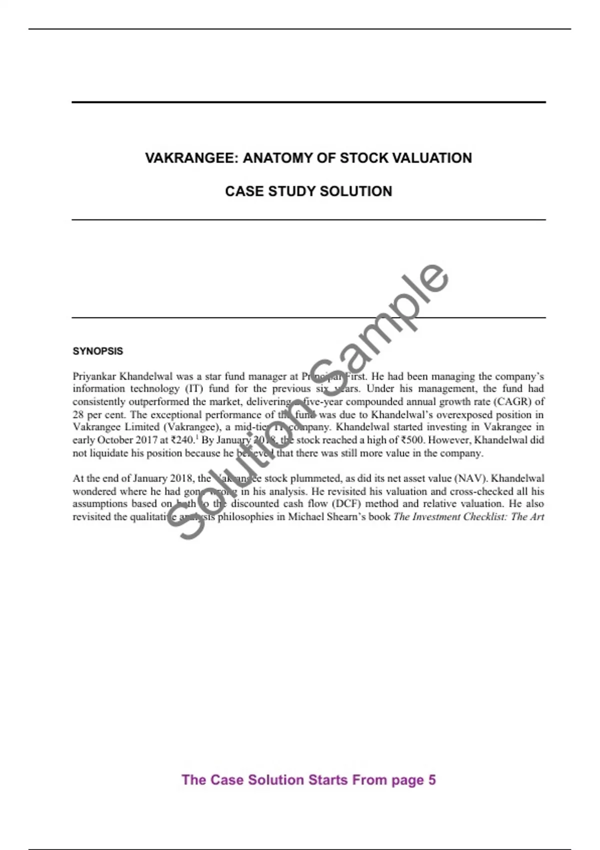 Case Solution for Vakrangee Anatomy of Stock Valuation - Case ...