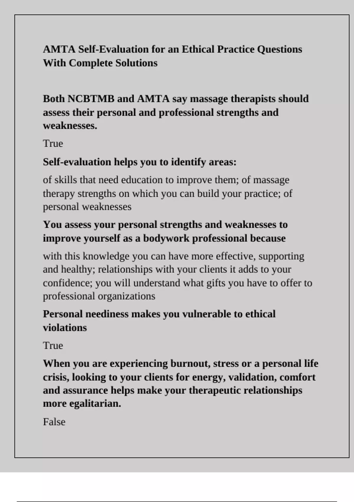 AMTA Self-Evaluation for an Ethical Practice Questions With Complete ...