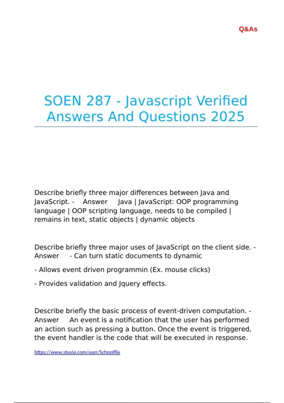 SOEN 287 Package deal Questions And Answers 2025 - Stuvia US