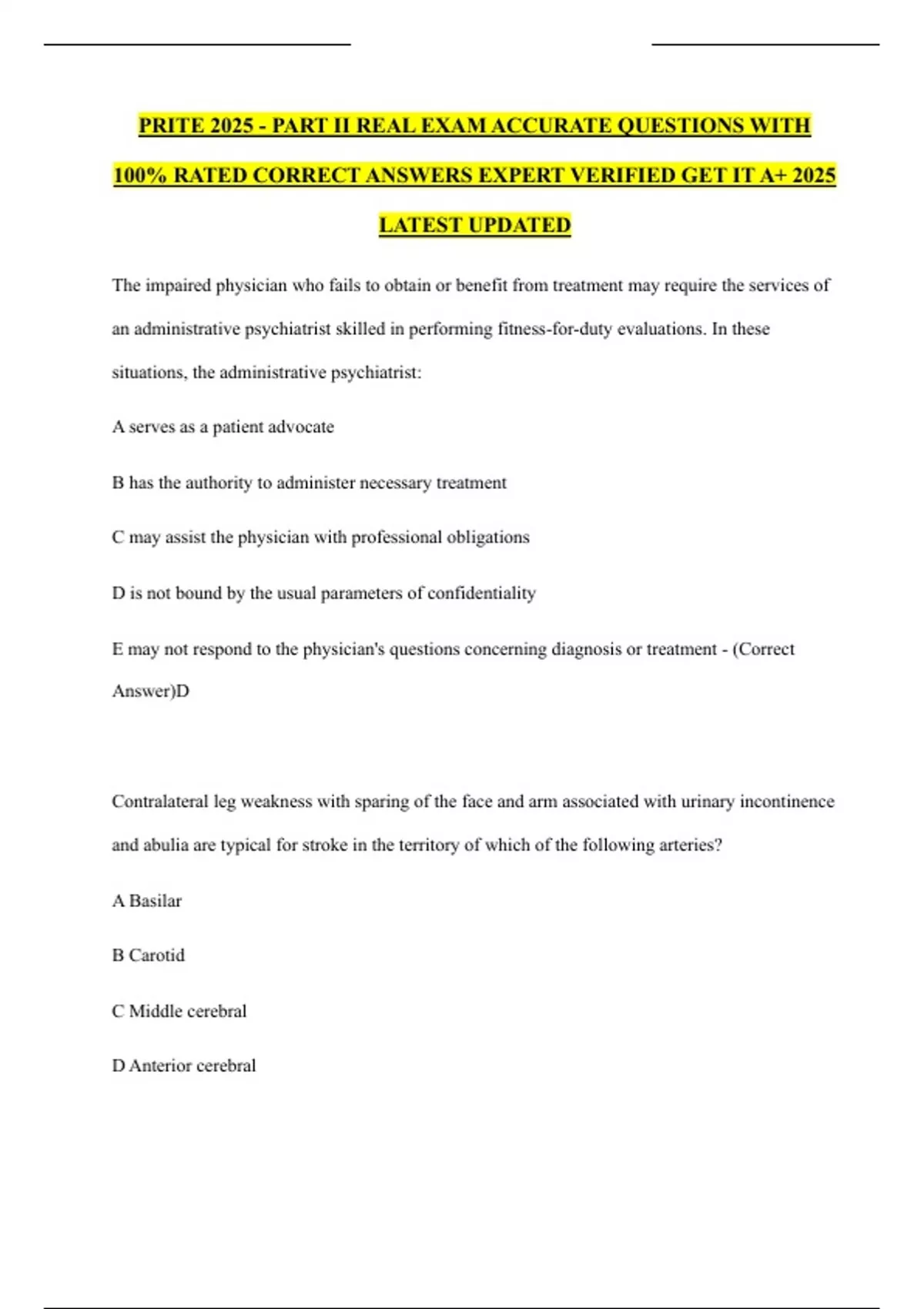 PRITE 2025 - PART II REAL EXAM ACCURATE QUESTIONS WITH 100% RATED ...