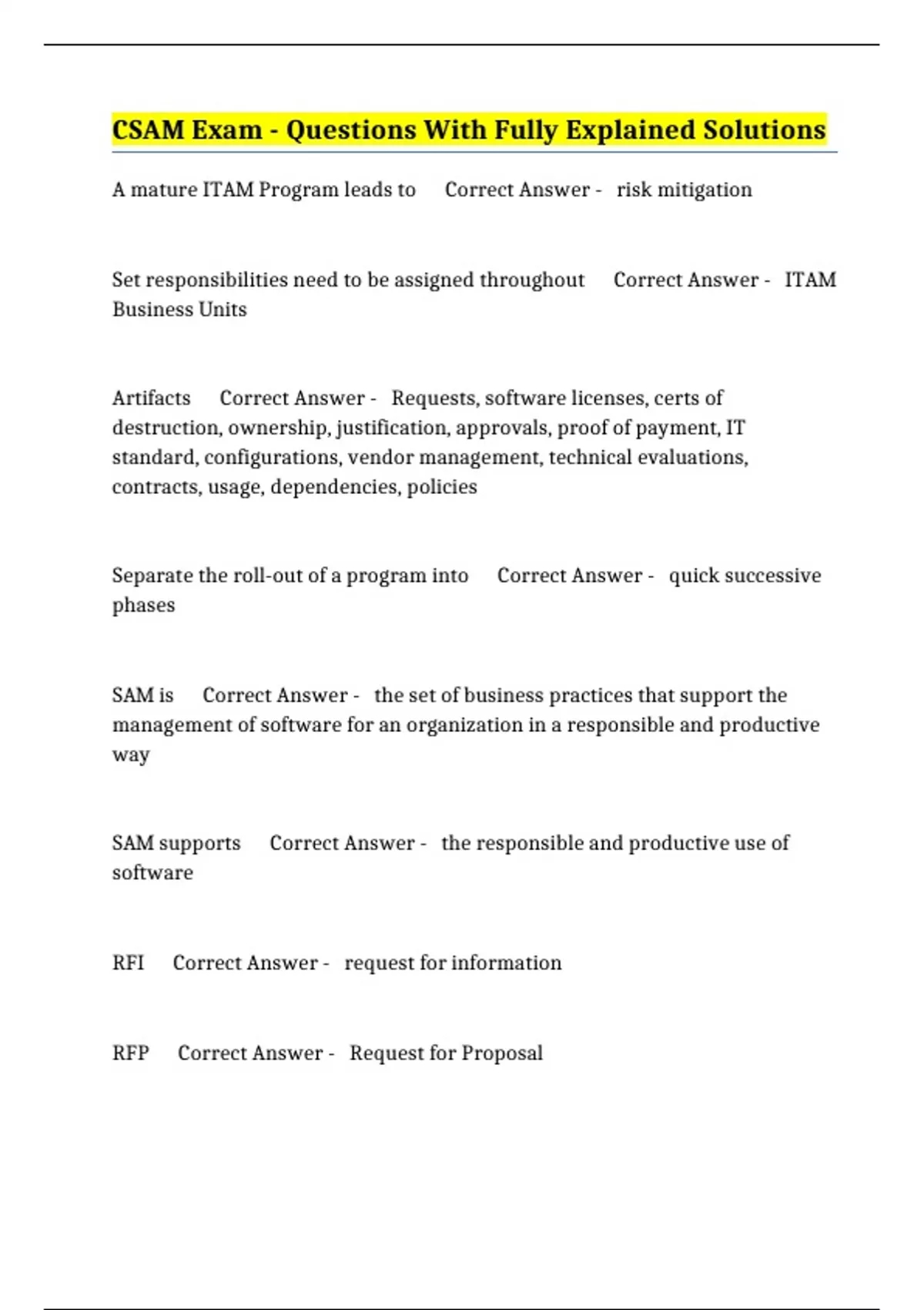 CSAM Exam - Questions With Fully Explained Solutions - ASSET MANAGEMENT - Stuvia US