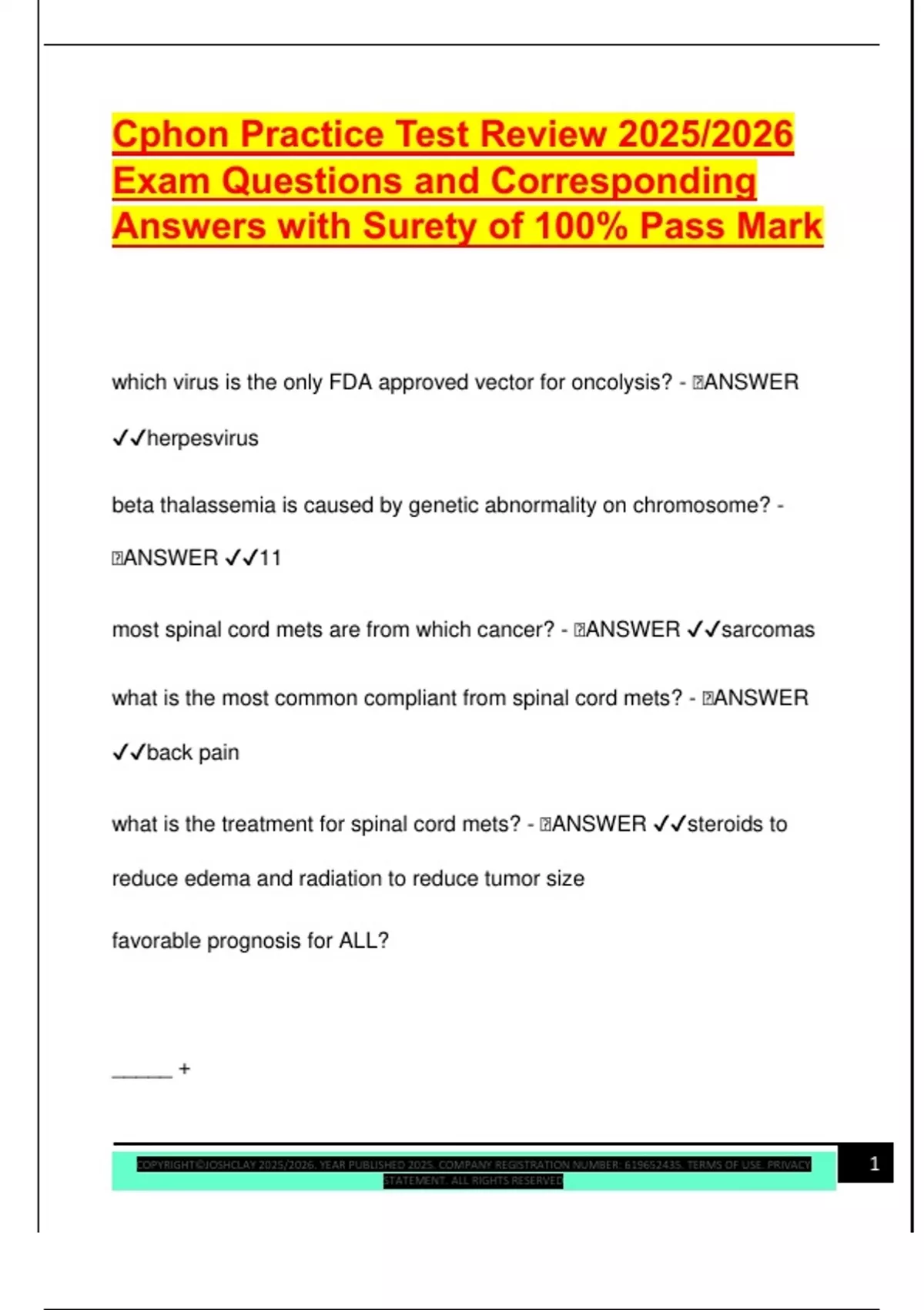 Cphon Practice Test Review 2025/2026 Exam Questions and Corresponding ...