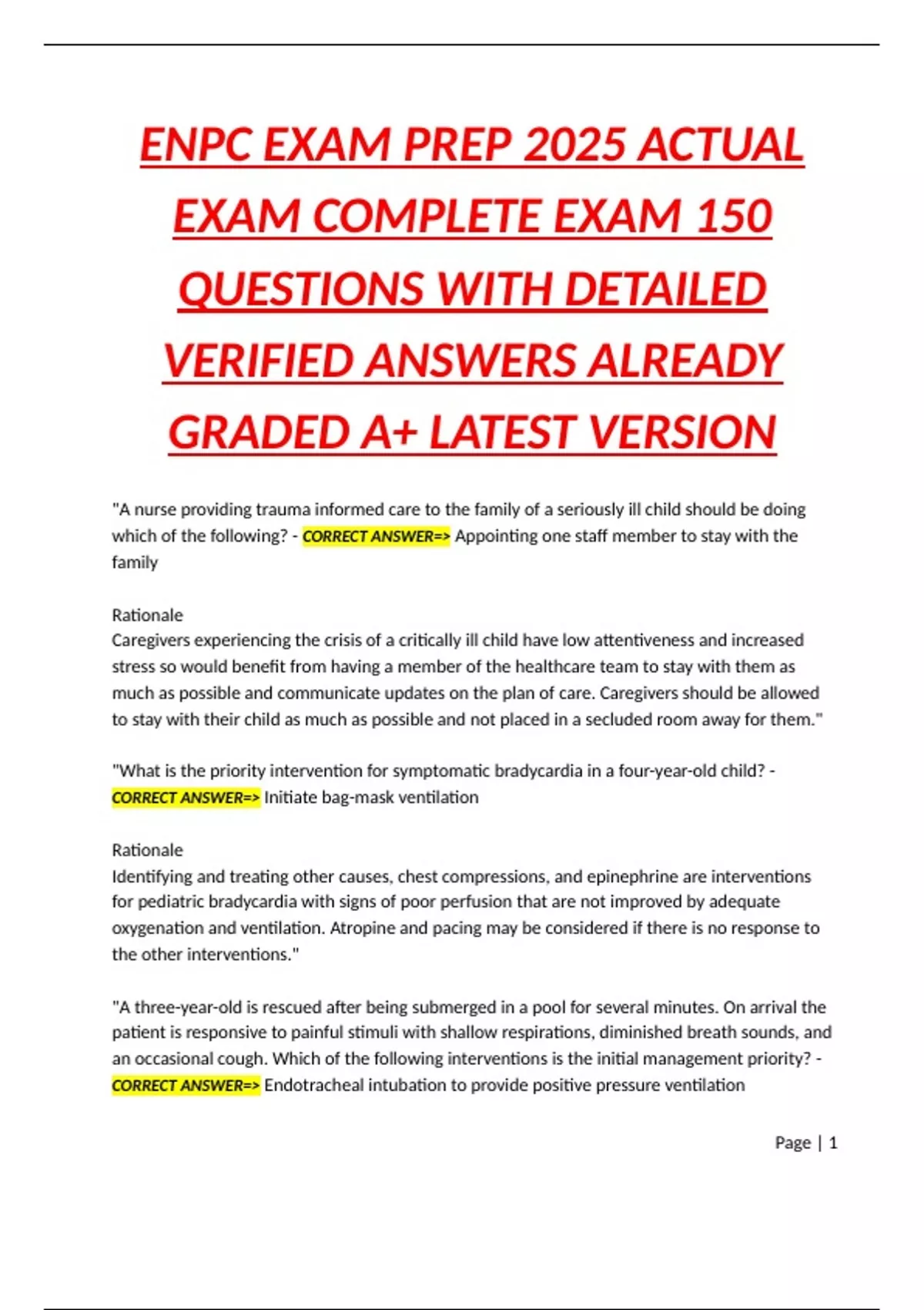 ENPC EXAM PREP 2025 ACTUAL EXAM COMPLETE EXAM 150 QUESTIONS WITH ...