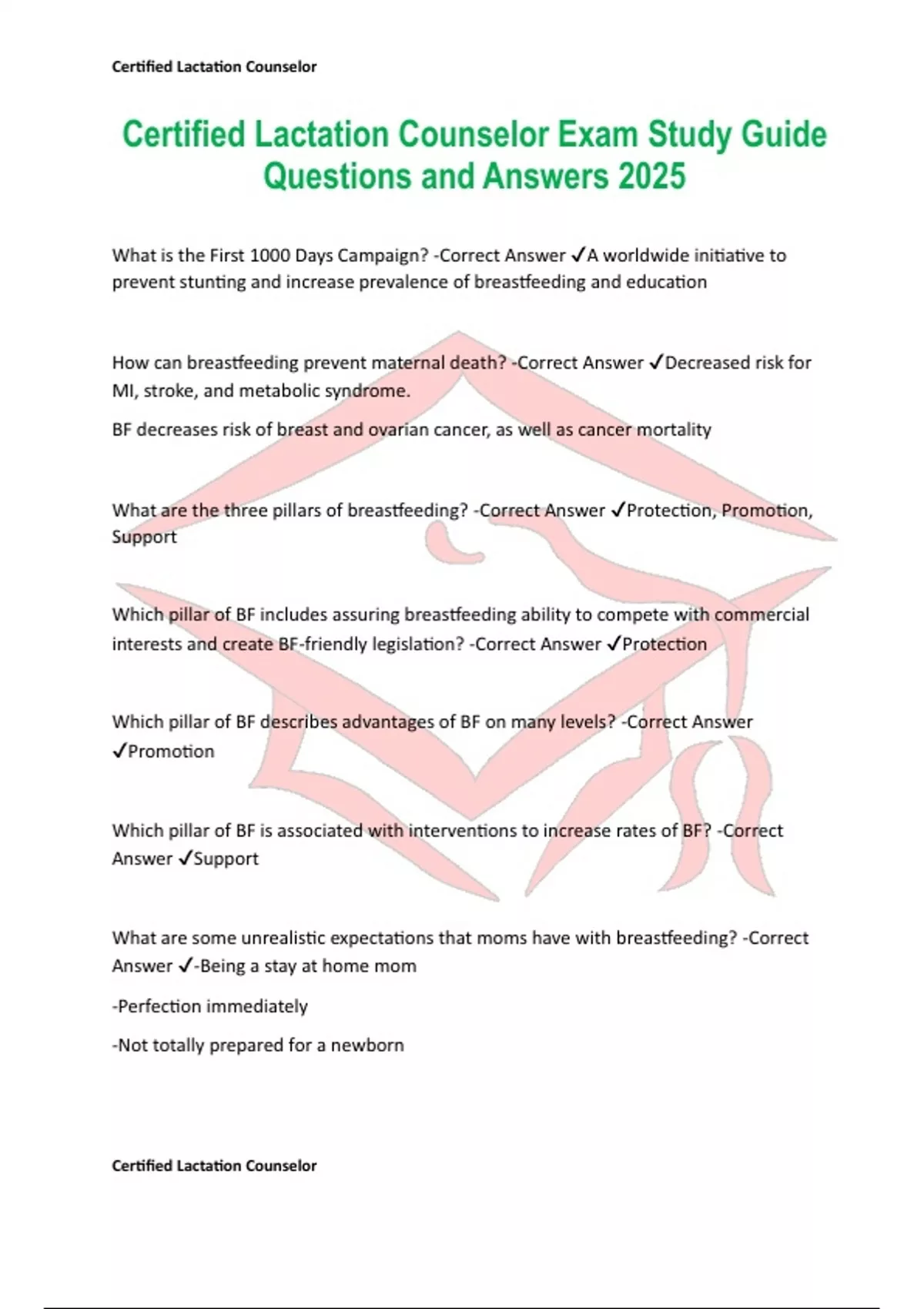 Certified Lactation Counselor Exam Study Guide Questions and Answers ...