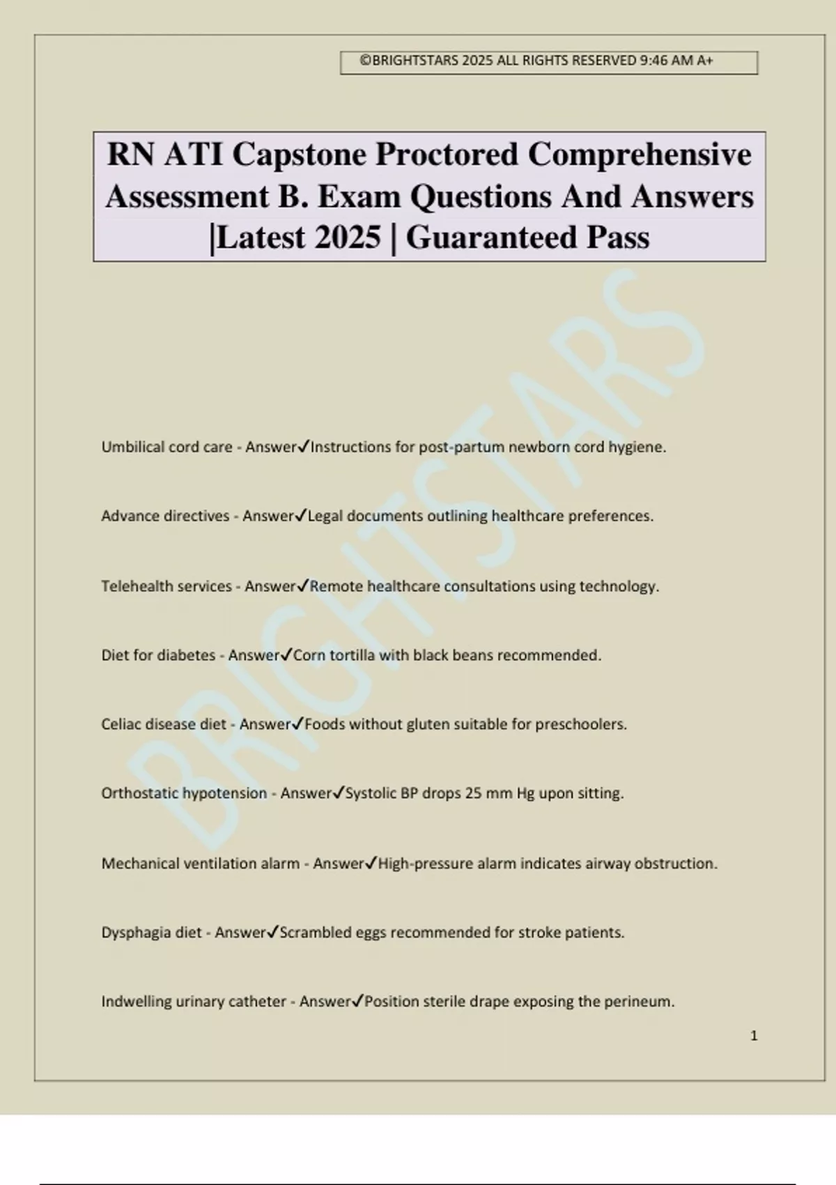 RN ATI Capstone Proctored Comprehensive Assessment B. Exam Questions ...