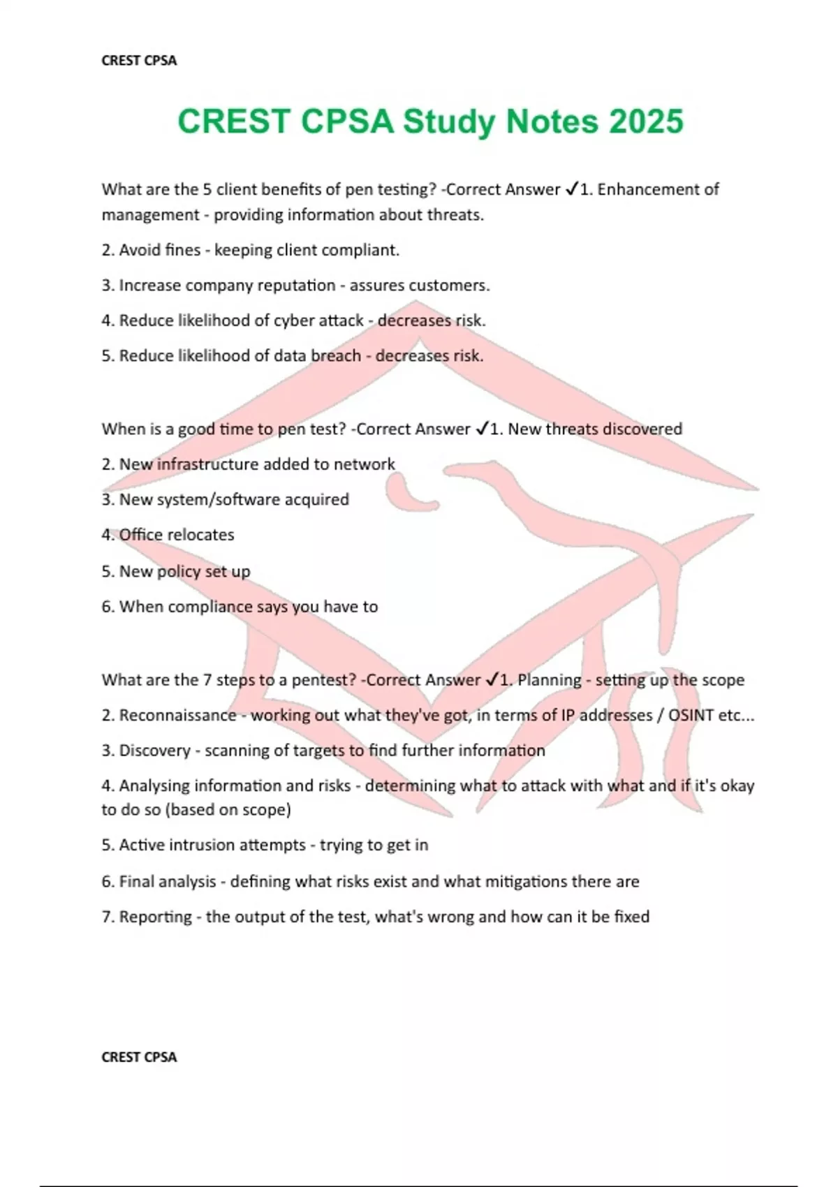 CREST CPSA Study Notes 2025 - CREST CPSA - Stuvia US