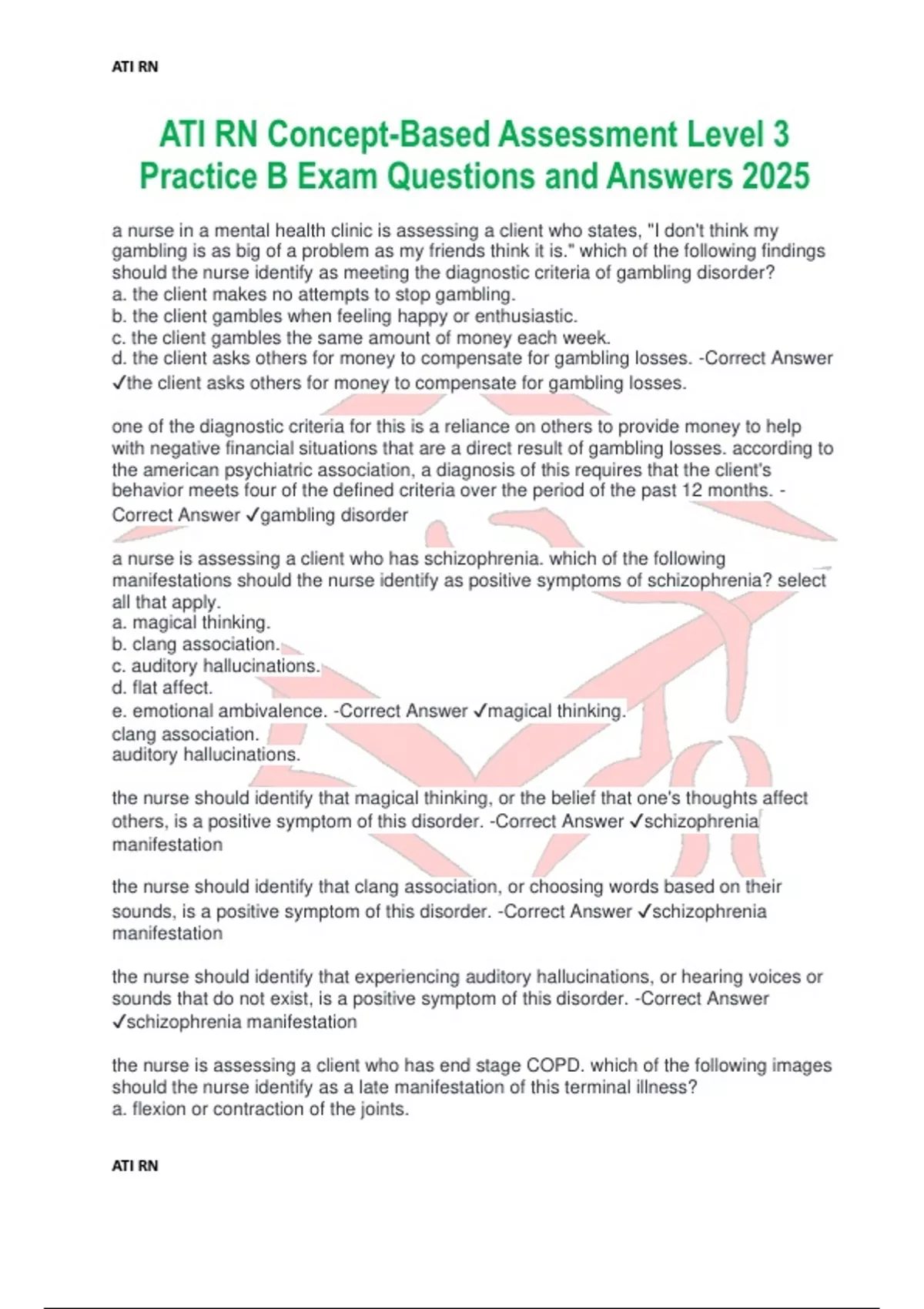 ATI RN Concept-Based Assessment Level 3 Practice B Exam Questions and ...