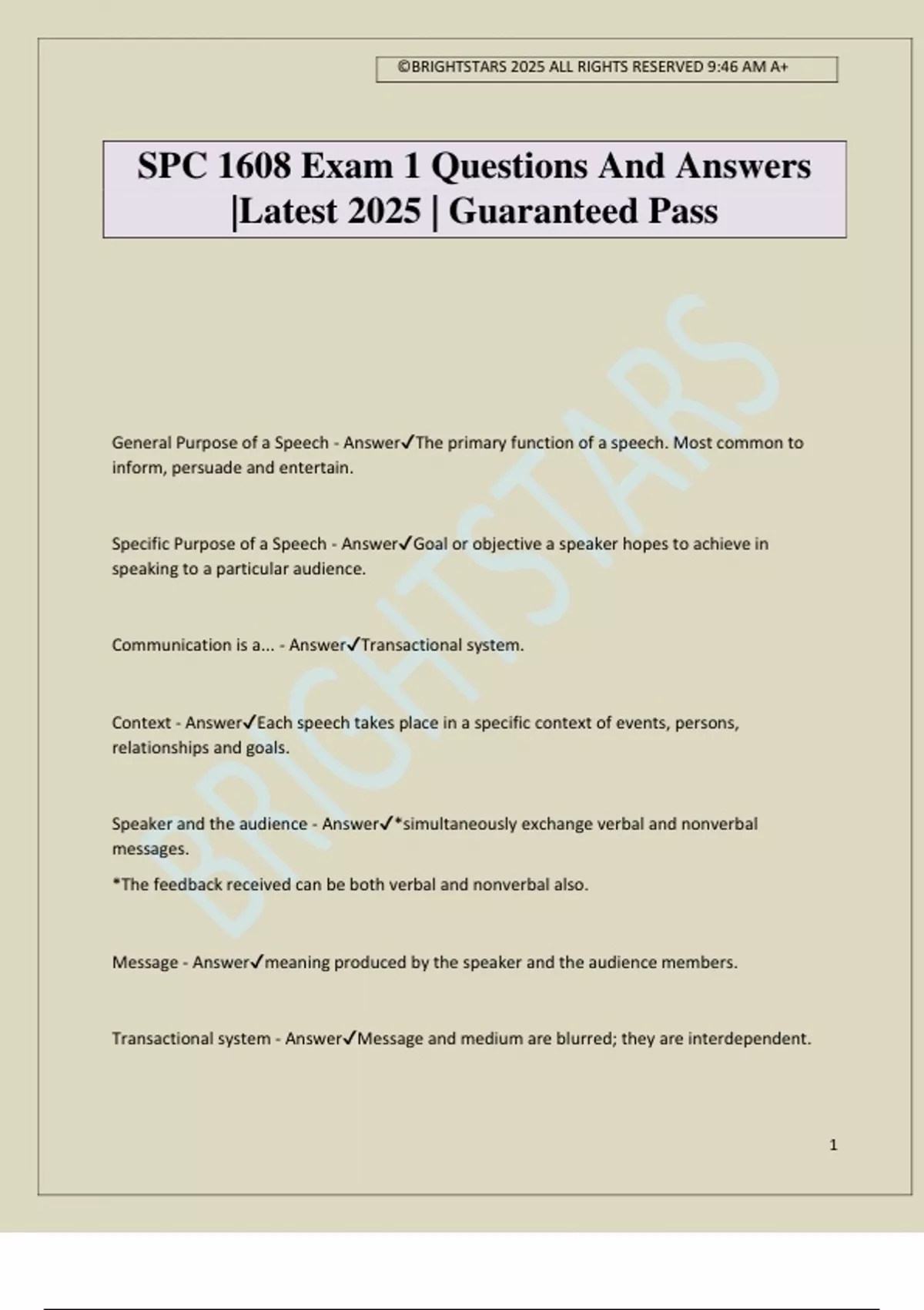 SPC 1608 Exam 1 Questions And Answers |Latest 2025 | Guaranteed Pass ...