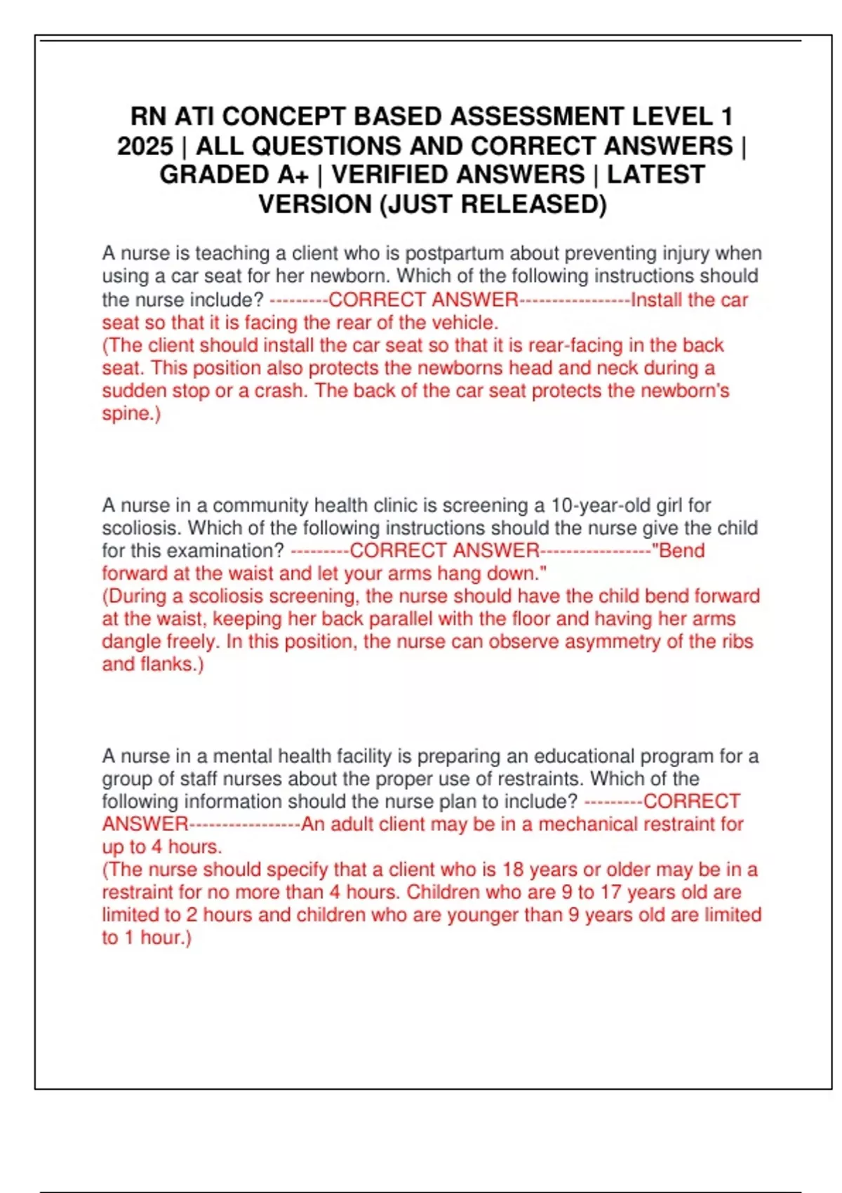 RN ATI CONCEPT BASED ASSESSMENT LEVEL 1 2025 | ALL QUESTIONS AND ...