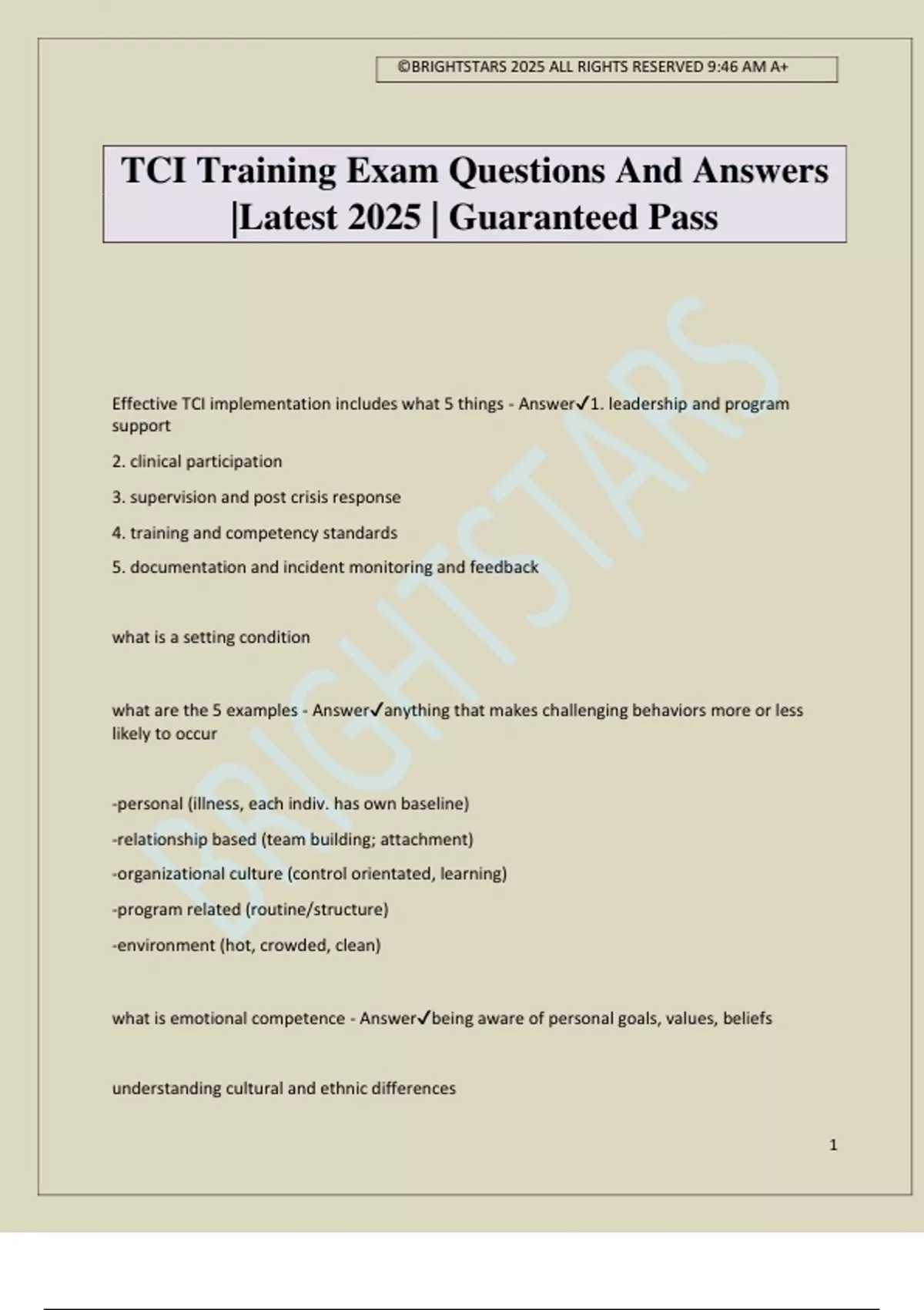 TCI Training Exam Questions And Answers |Latest 2025 | Guaranteed Pass ...