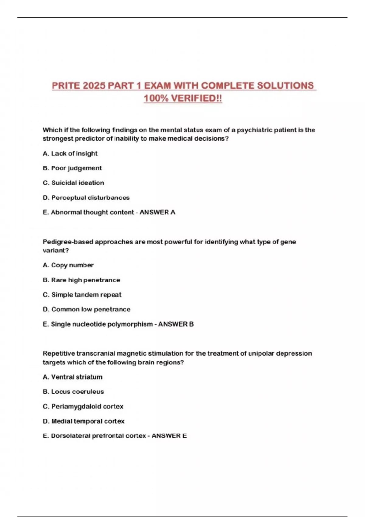 PRITE 2025 PART 1 EXAM WITH COMPLETE SOLUTIONS 100% VERIFIED!! - PRITE ...