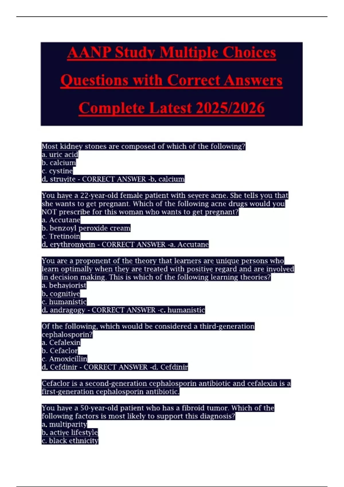 AANP Study Multiple Choices Questions with Correct Answers Complete ...