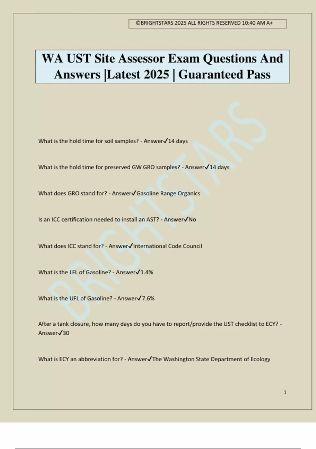 WA UST Site Assessor Exam Questions And Answers |Latest 2025 ...