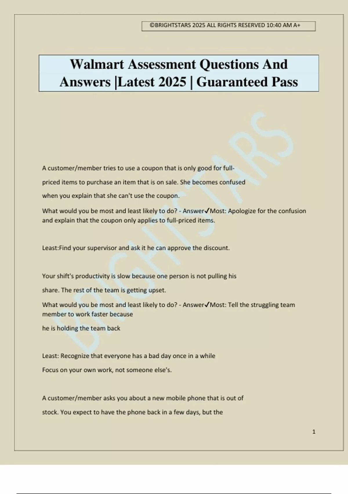 Walmart Assessment Questions And Answers |Latest 2025 | Guaranteed Pass ...
