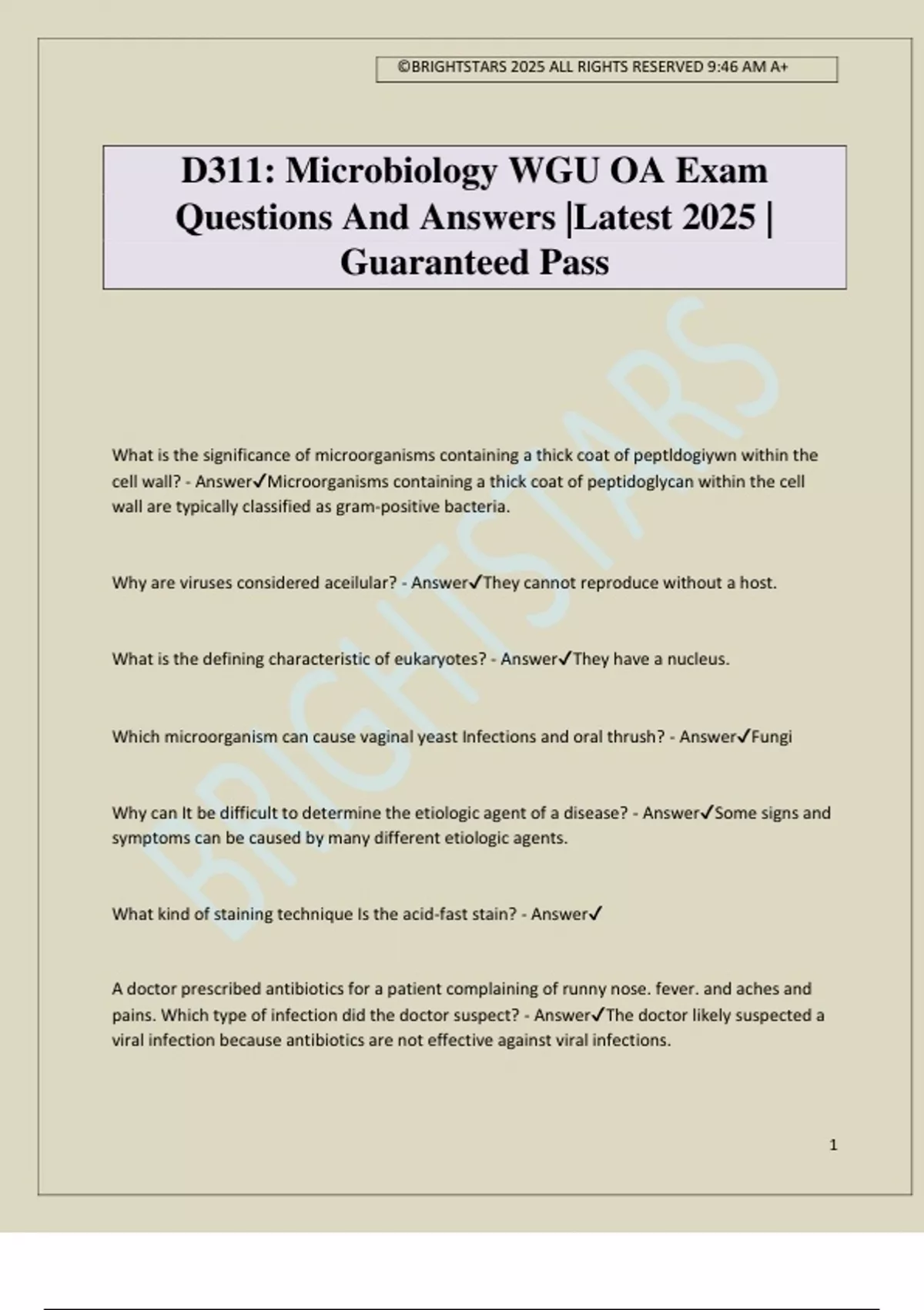 D311: Microbiology WGU OA Exam Questions And Answers |Latest 2025 ...