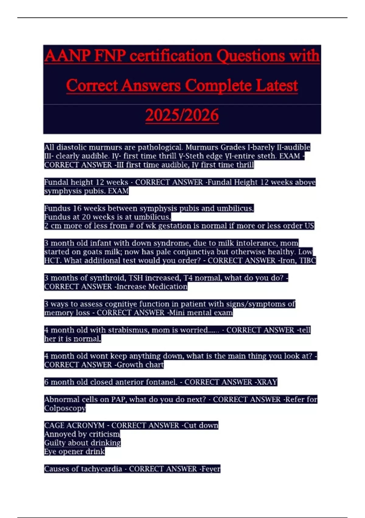 AANP FNP certification Questions with Correct Answers Complete Latest ...