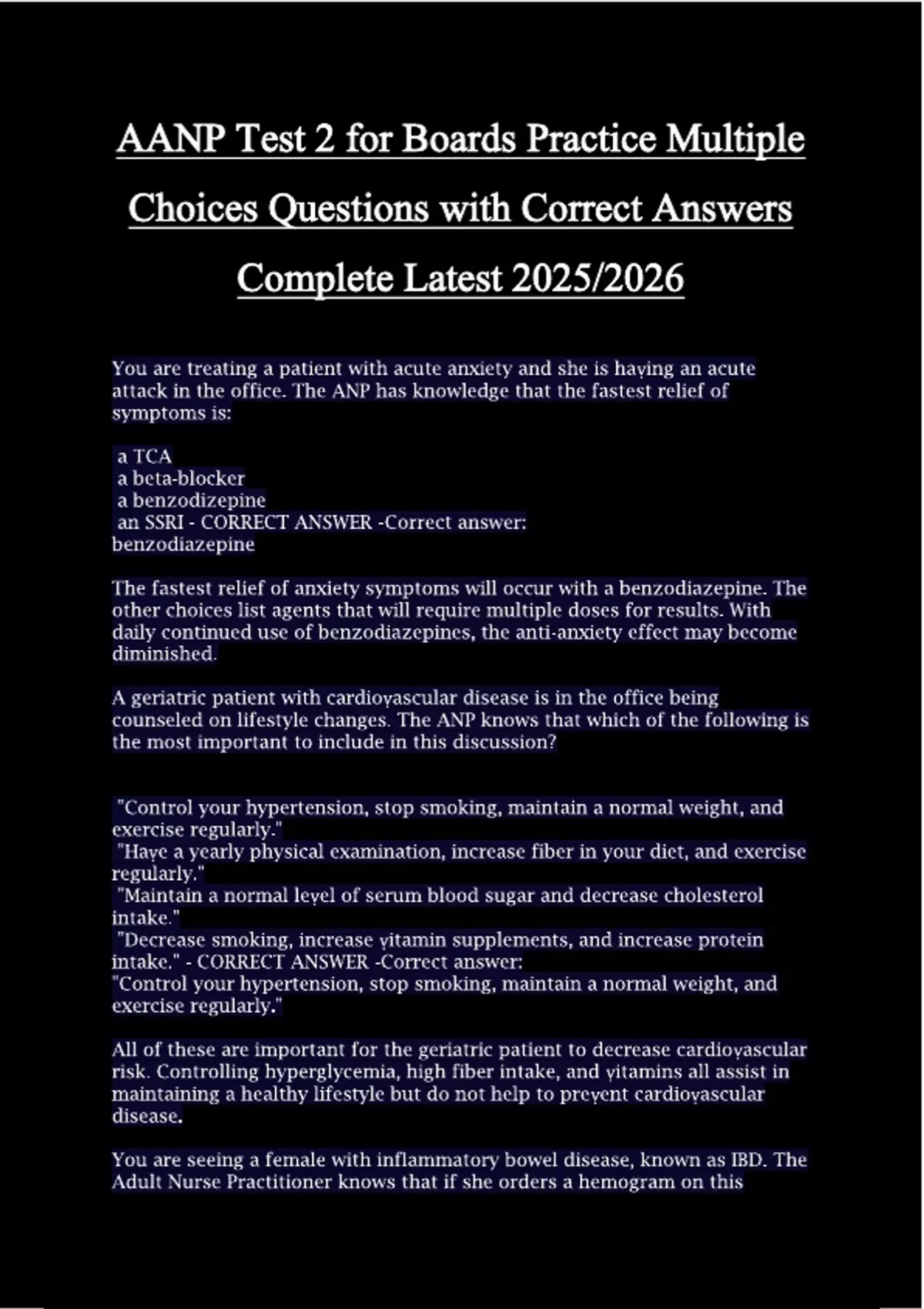 AANP Test 2 for Boards Practice Multiple Choices Questions with Correct ...