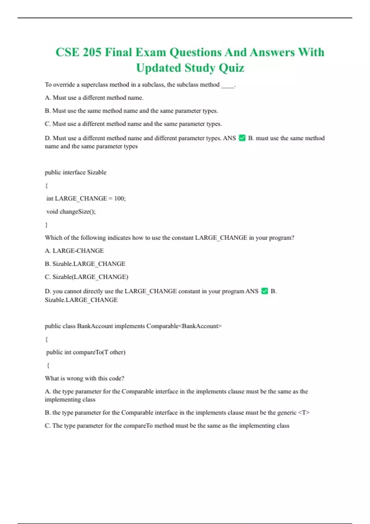 CSE 205 Final Exam Questions And Answers With Updated Study Quiz - CSE 205 - Stuvia US