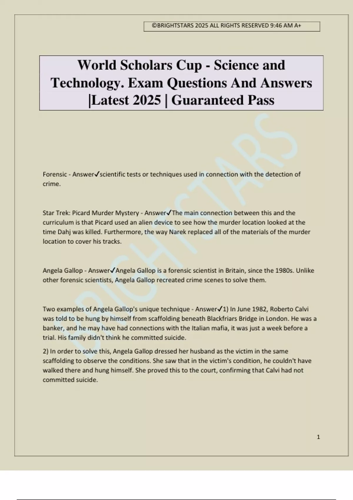 World Scholars Cup - Science and Technology. Exam Questions And Answers ...