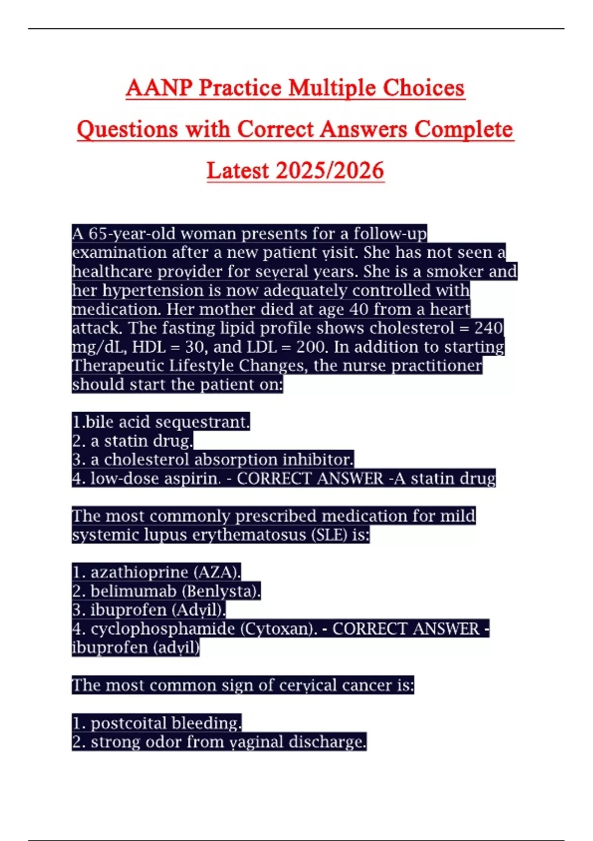 AANP Practice Multiple Choices Questions with Correct Answers Complete ...