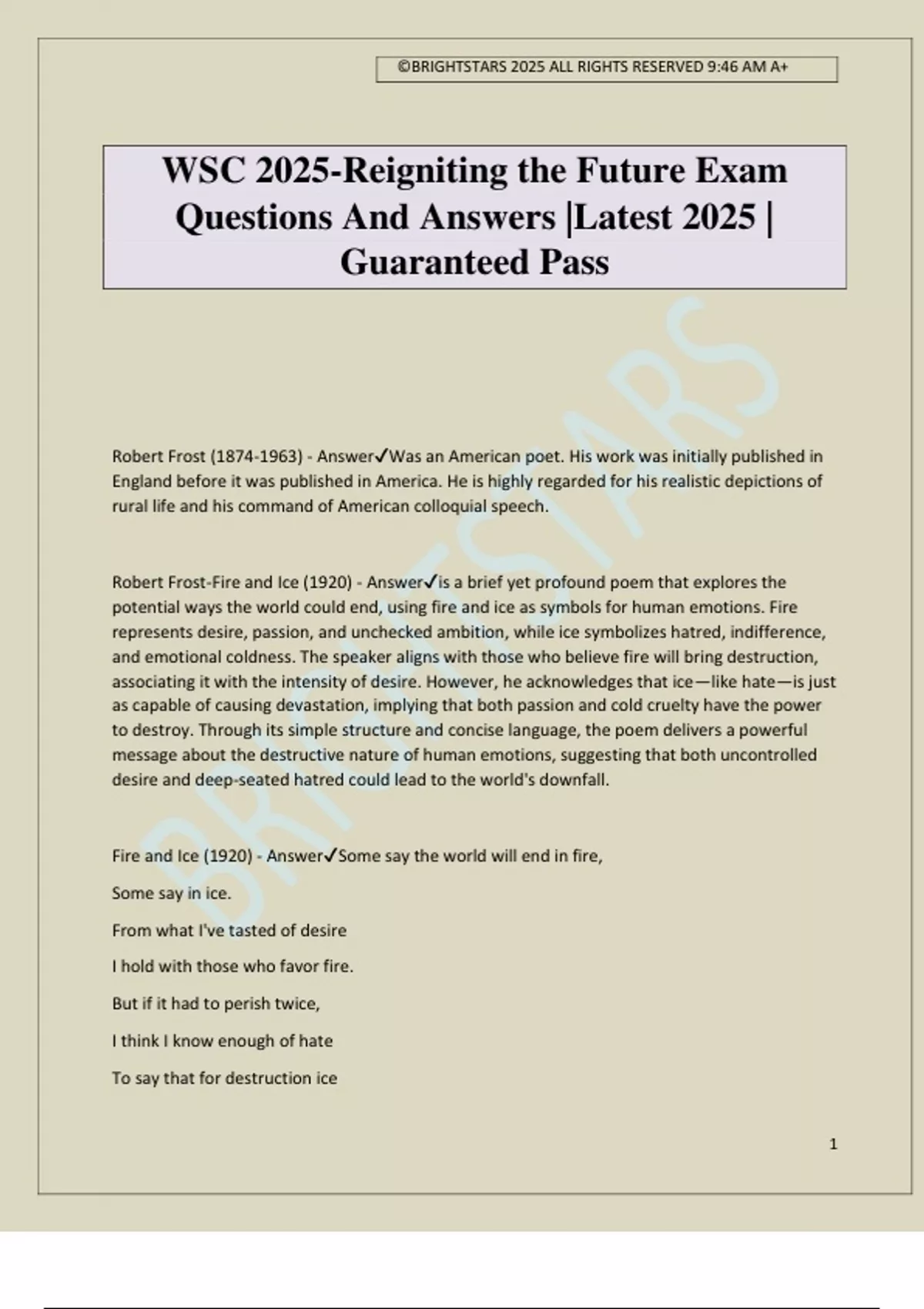 WSC 2025-Reigniting the Future Exam Questions And Answers |Latest 2025 ...