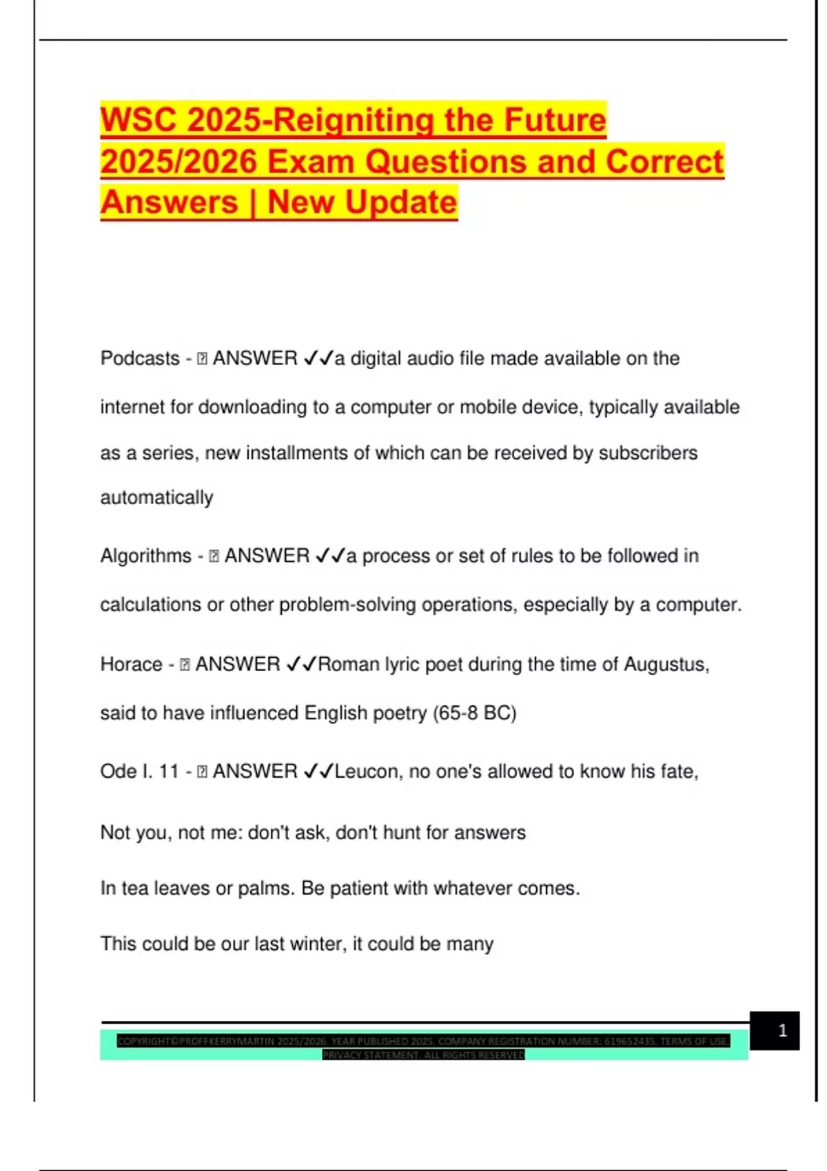 WSC 2025-Reigniting the Future 2025/2026 Exam Questions and Correct ...