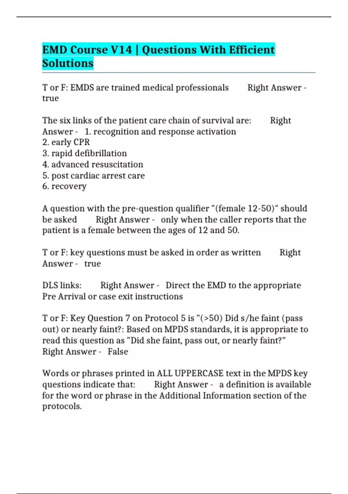 EMD Course V14 | Questions With Efficient Solutions - EMD v14 - Stuvia US